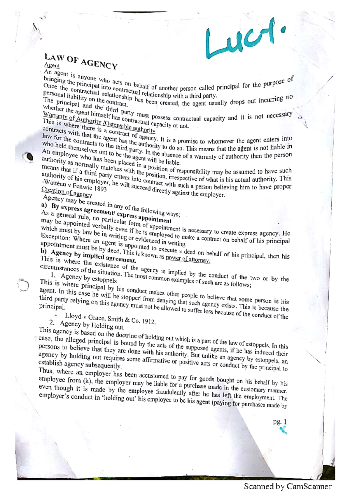 Law of agency - Continuation of insurance notes - Agribusiness ...