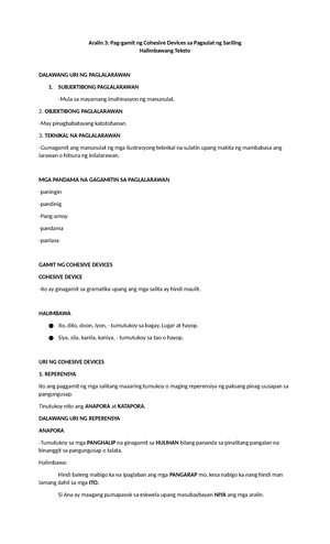 Aralin 1 (4TH Quarter) - Pagbasa at pagsulat sa Filipino. - Pagsusuri ...