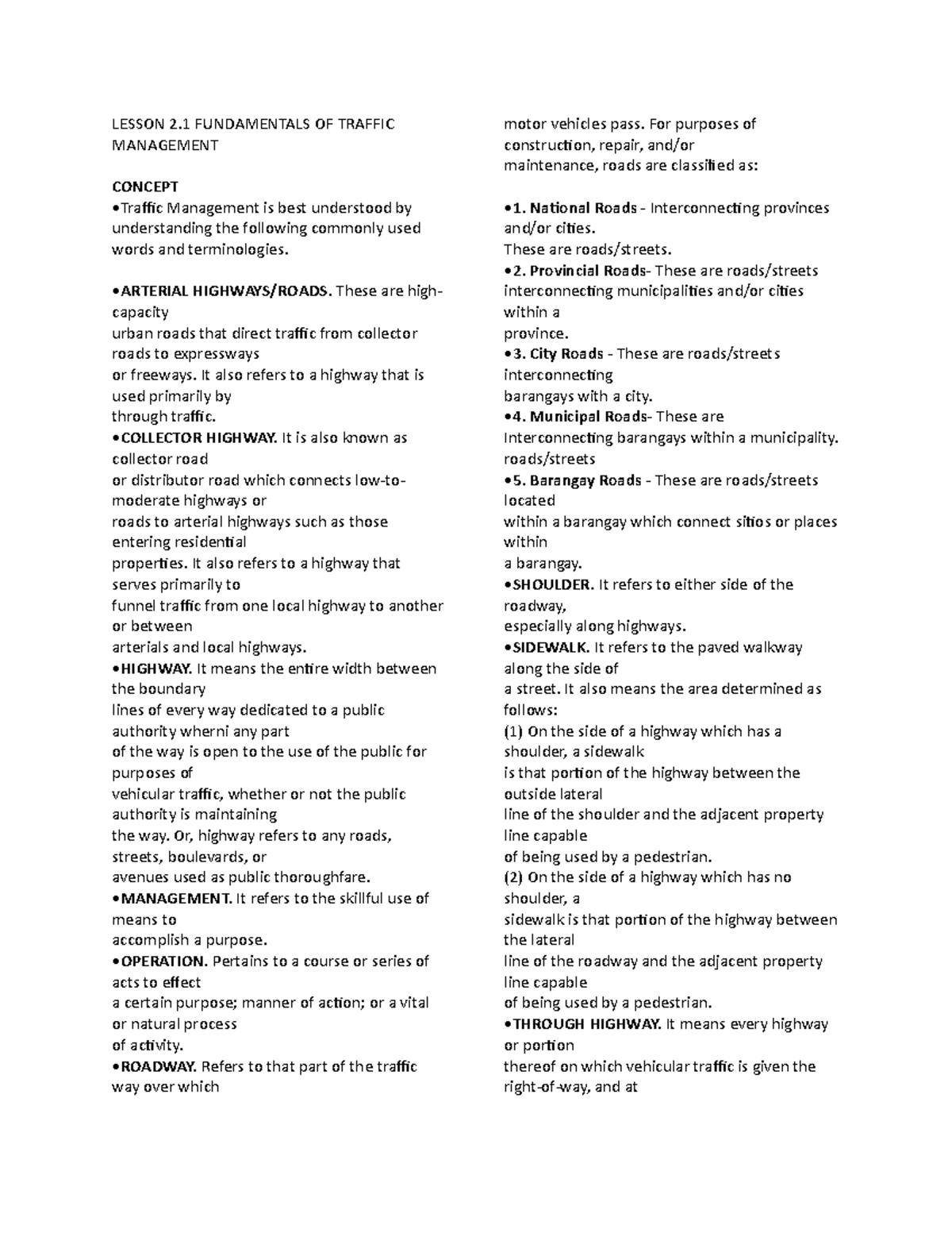 Lesson 2 CDI 4 - LESSON 2 FUNDAMENTALS OF TRAFFIC MANAGEMENT CONCEPT ...