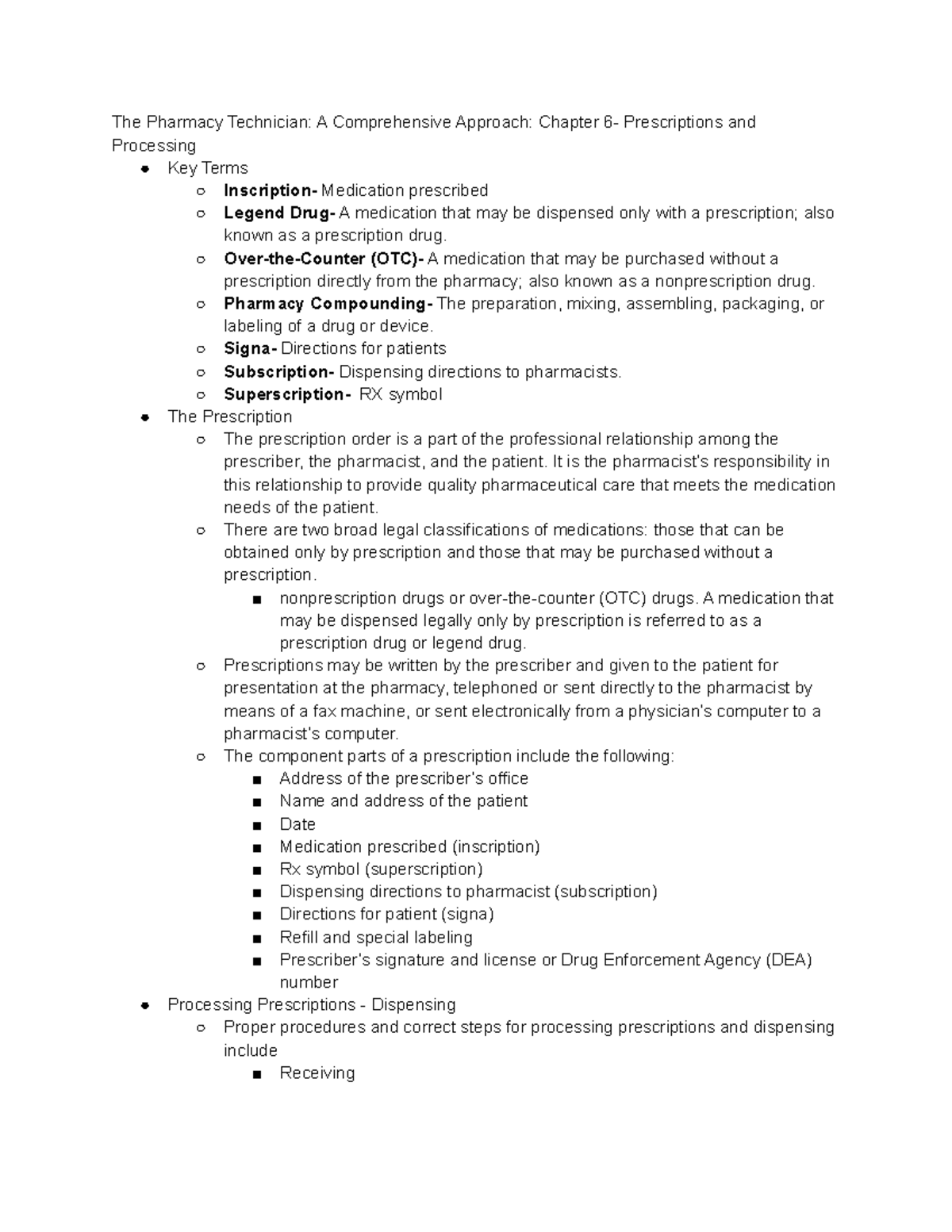 Week 4 Reading Notes - The Pharmacy Technician: A Comprehensive ...
