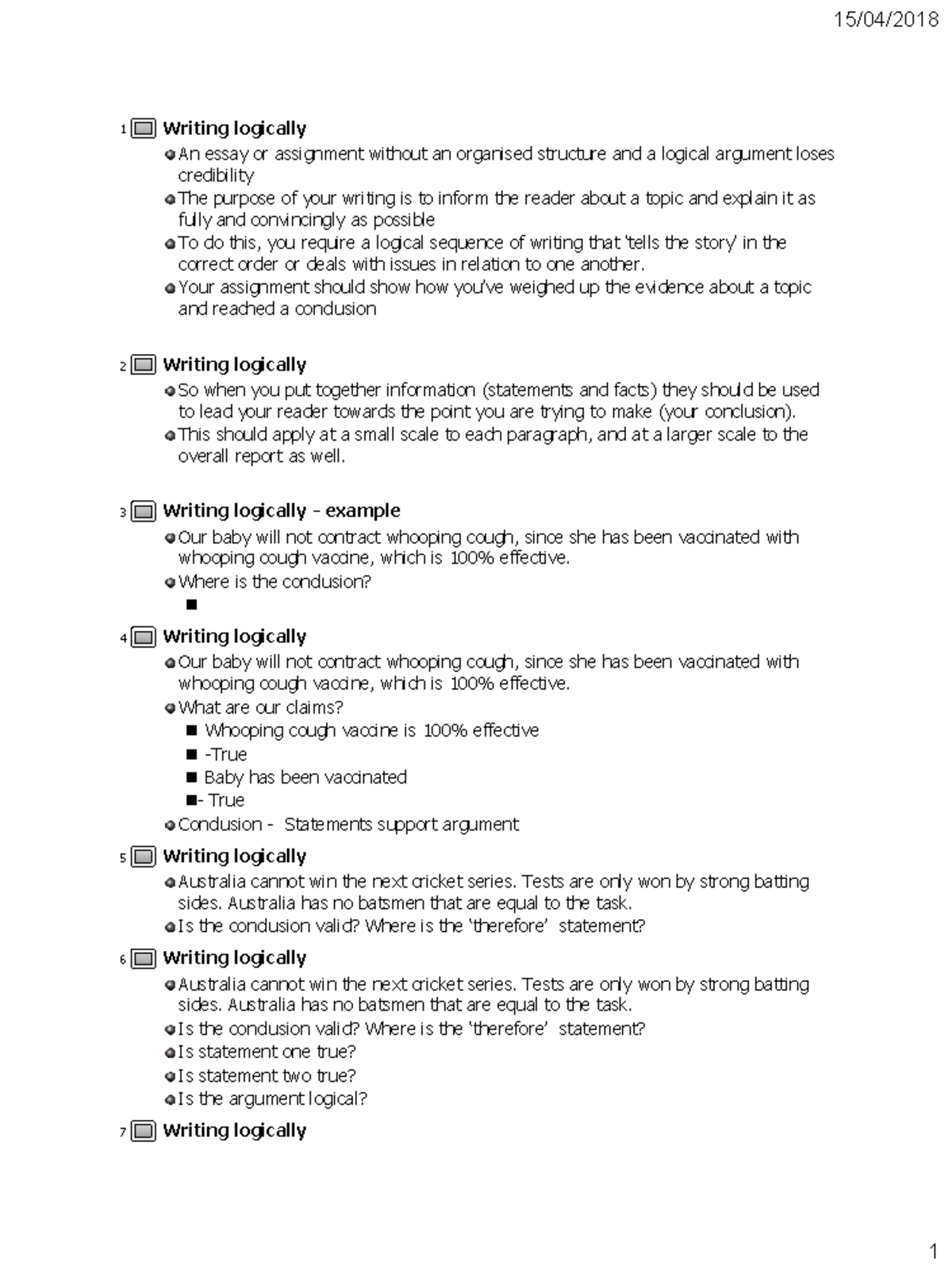 2 Writing Logically 2018 outline - 15/04/ 1 Writing logically An essay ...