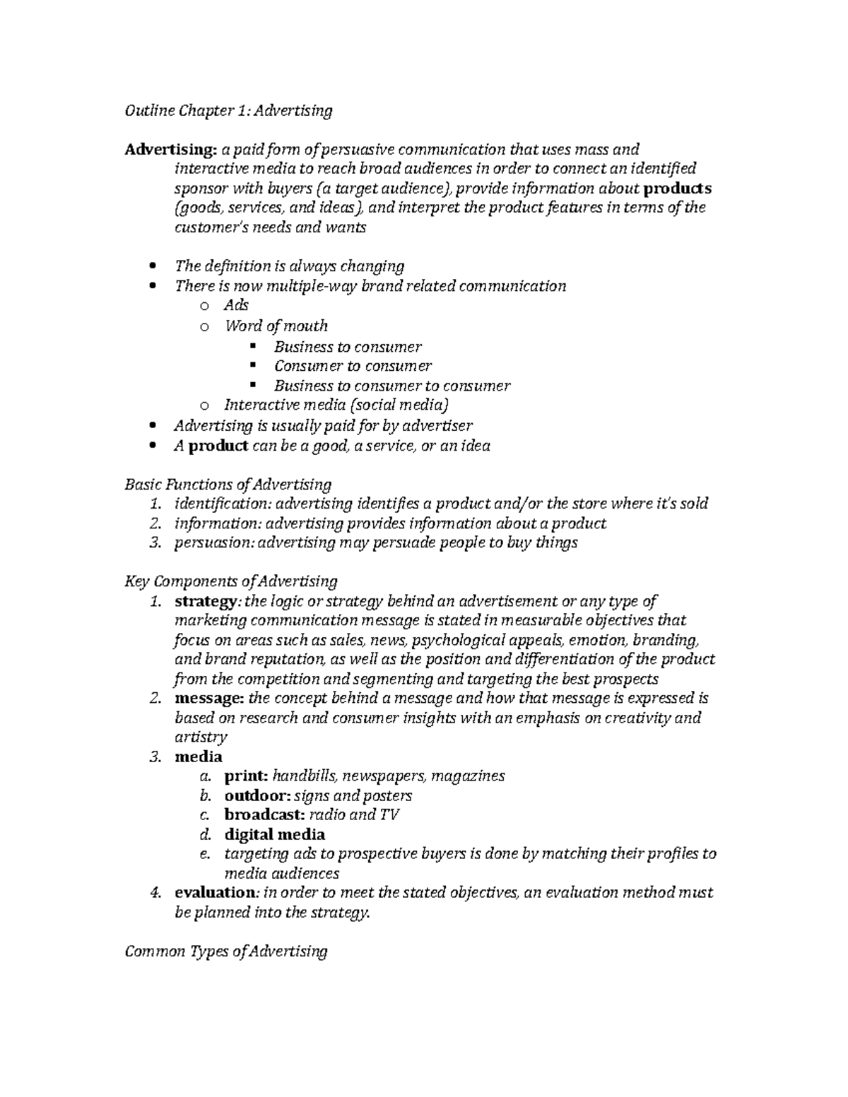 Chapter 1 outline - Outline Chapter 1: Advertising Advertising: a paid ...