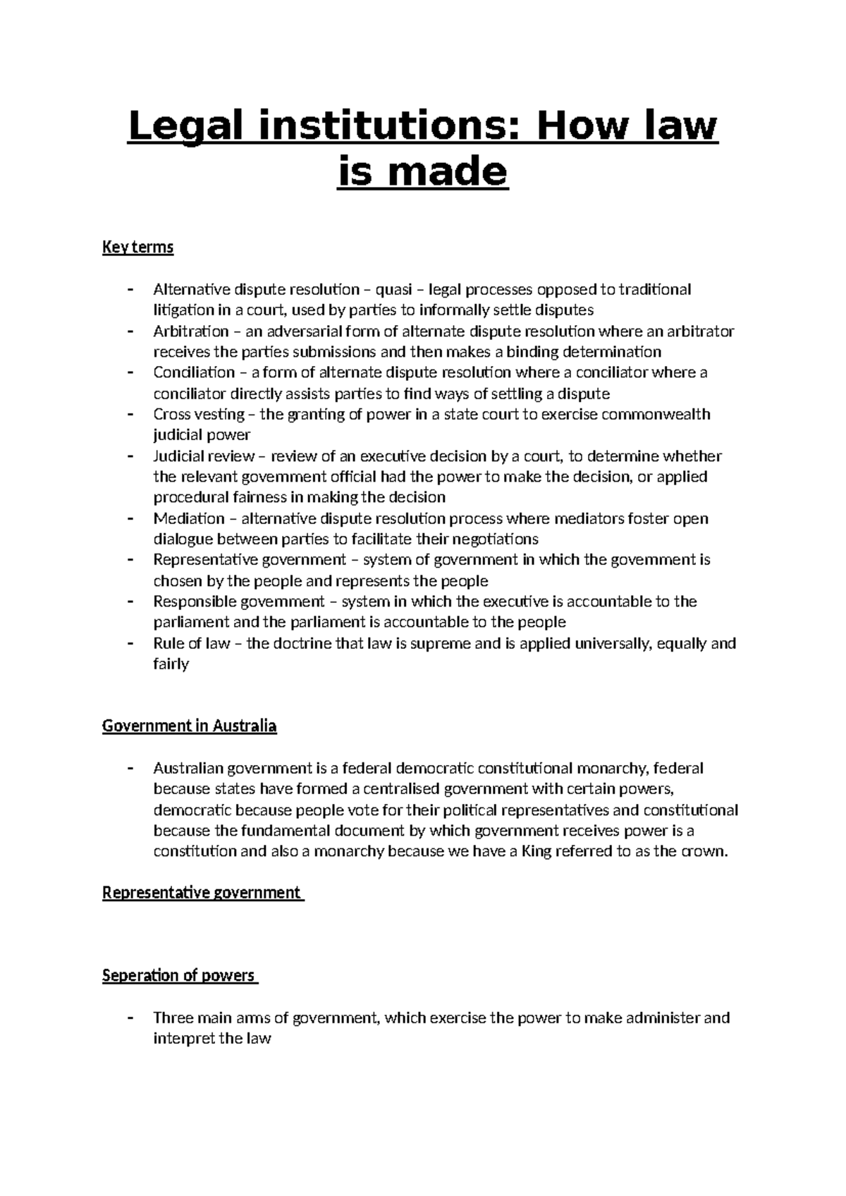 Legal institutions chapter 3 - Legal institutions: How law is made Key ...