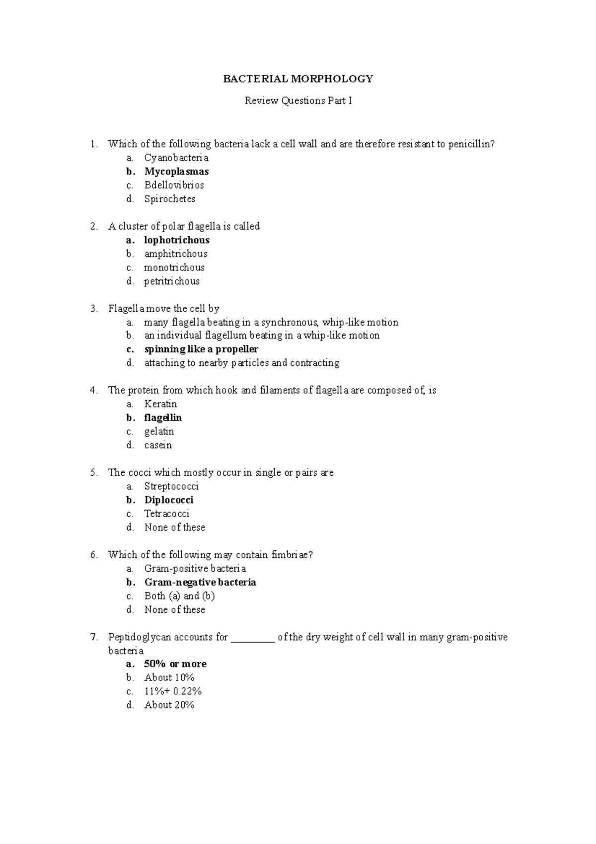 Bacterial Morphology PART 1 - BACTERIAL MORPHOLOGY Review Questions ...