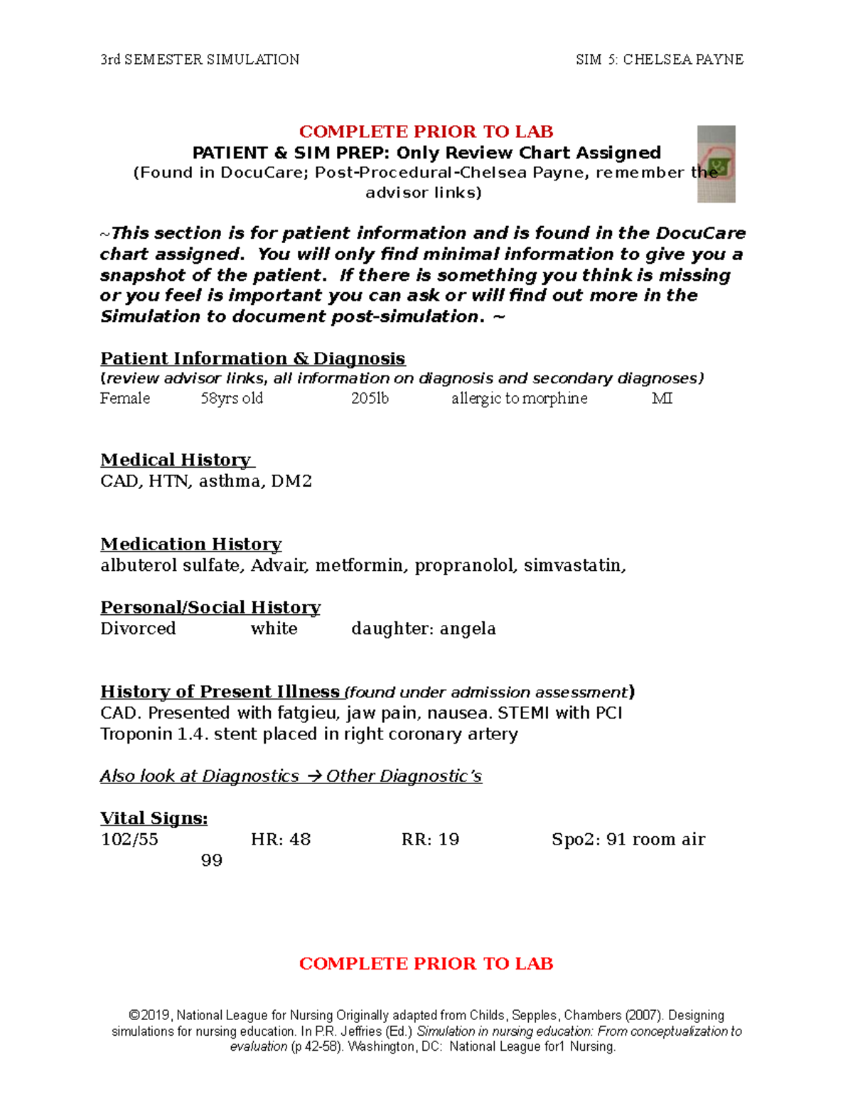 SIM 5-Post Procedure-Chelsea Payne-Student packet - COMPLETE PRIOR TO ...