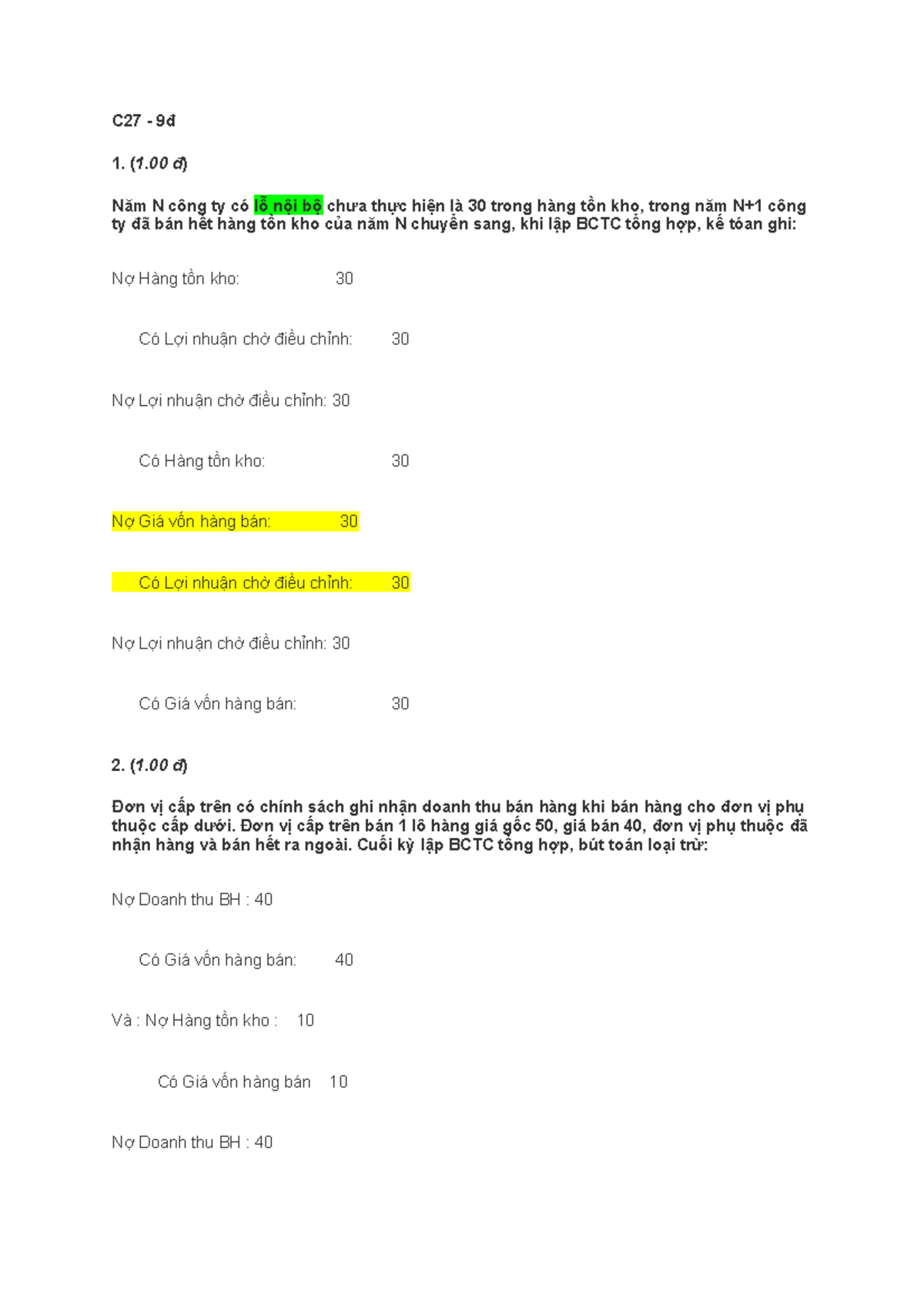 00 Nhóm 1 test onl C26 27 - sdsdsds - C27 - 9đ (1 đ) Năm N công ty cóty ...