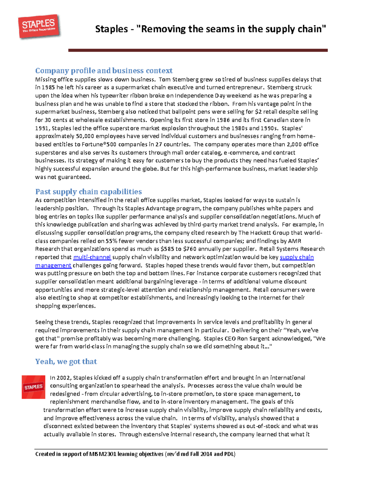 Staples Case Study - Supply Chain Management System - Staples ...
