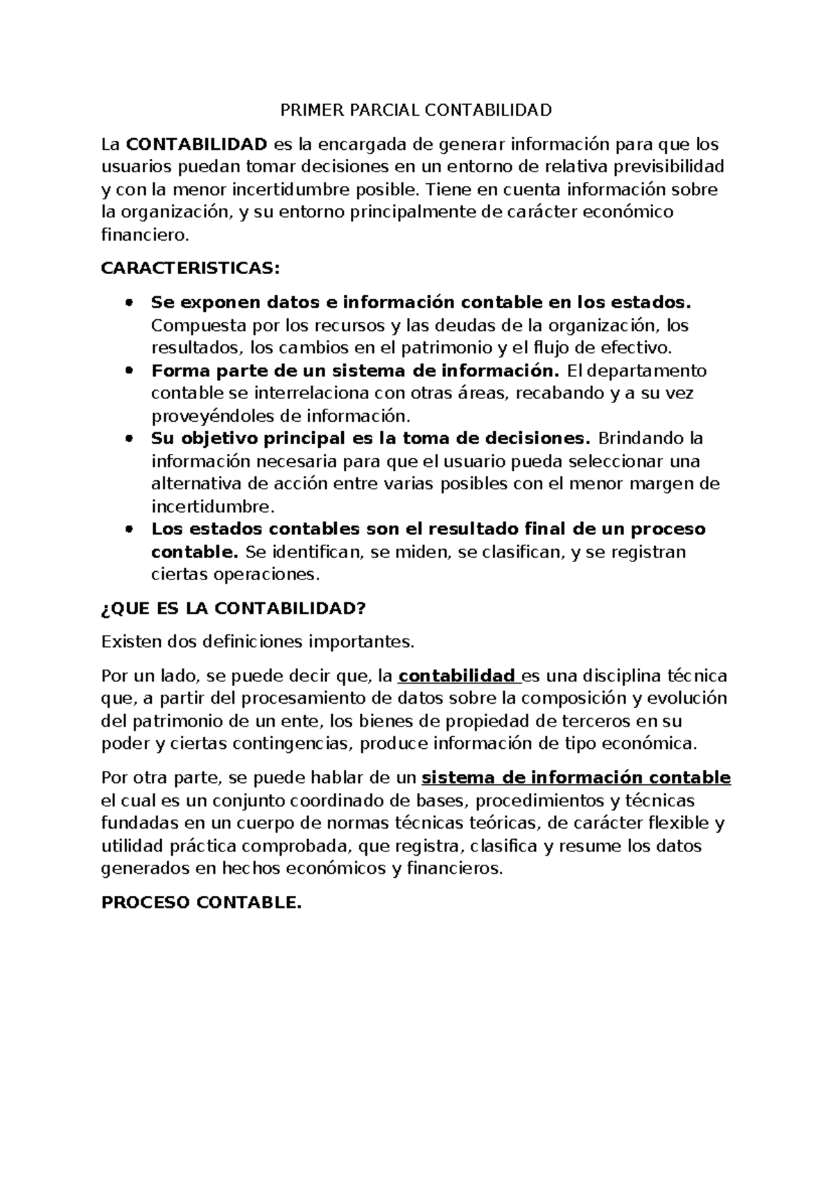 Primer Parcial Contabilidad - PRIMER PARCIAL CONTABILIDAD La CONTABILIDAD es la encargada de ...