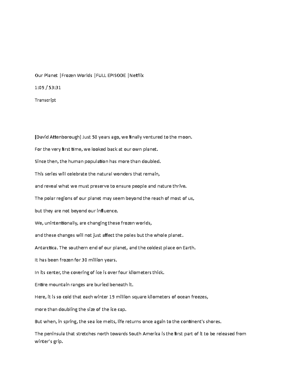 Our-Planet- Transcripts - Our Planet |Frozen Worlds |FULL EPISODE ...