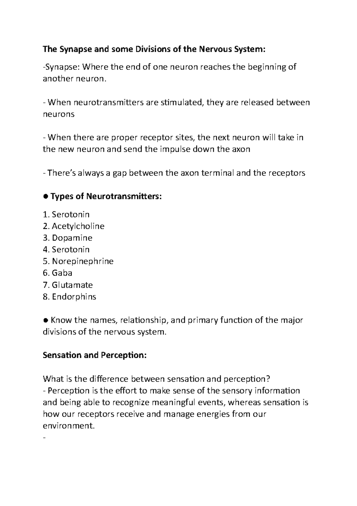 Gen. Psych 09 12 - The Synapse, and some Divisions of the Nervous ...