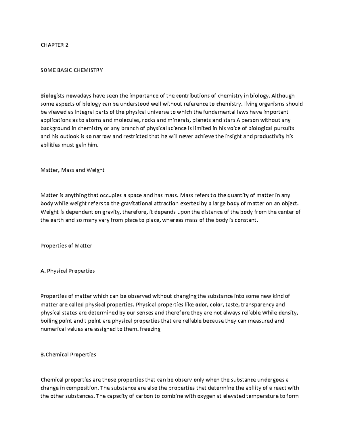 Chapter 2 Biology Some Basic Chemistry Chapter 2 Some Basic