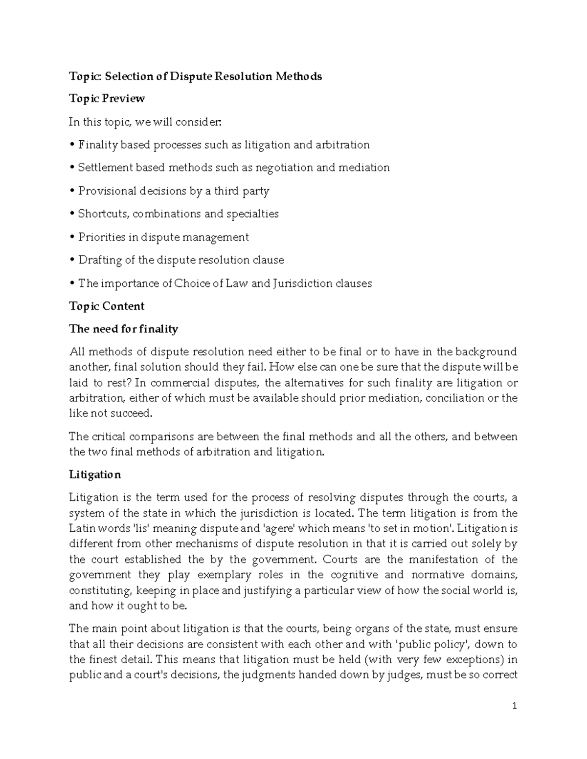 UCU ADR Conflict Management - Topic: Selection of Dispute Resolution ...