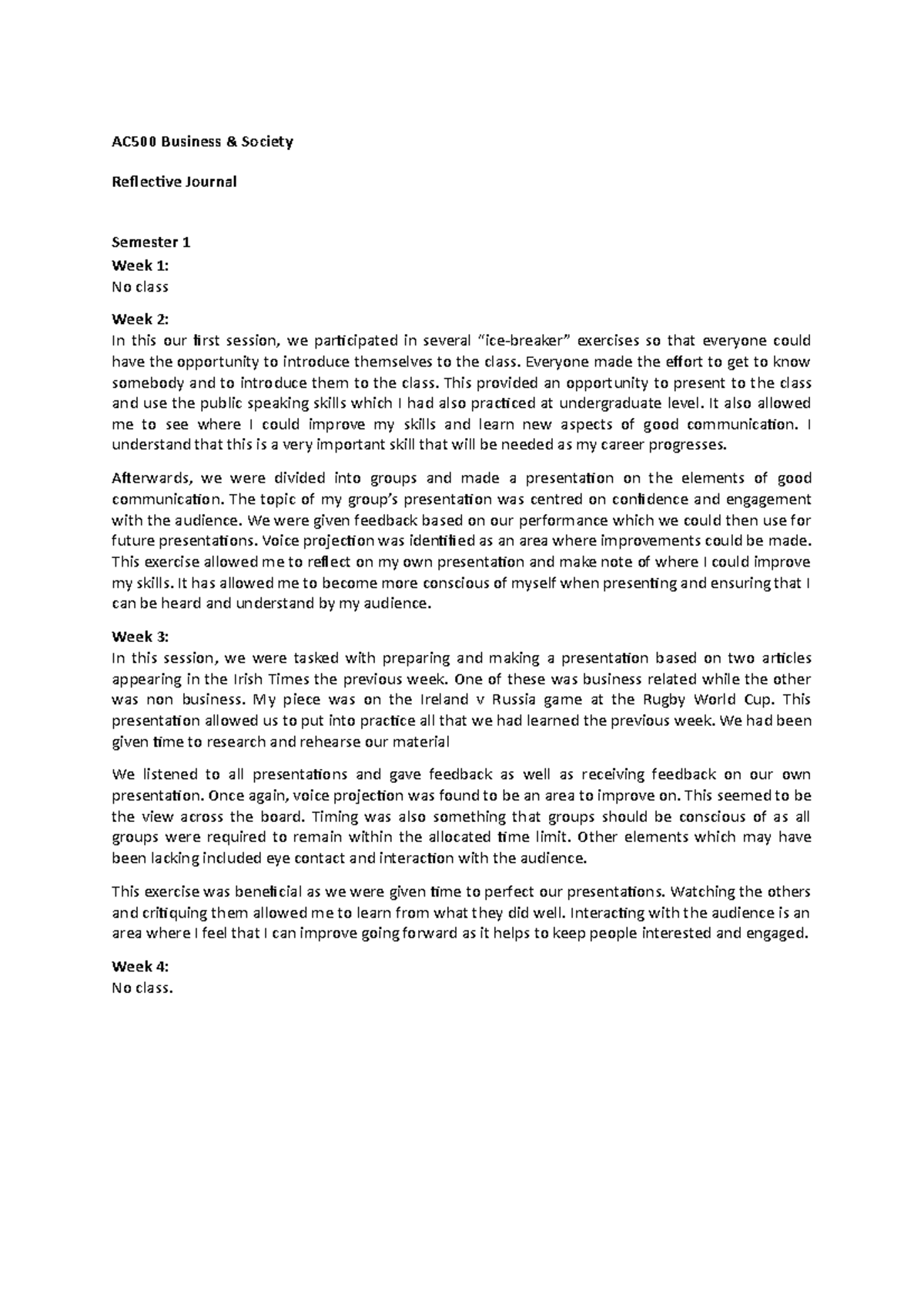 AC500 Reflective Journal - AC500 Business & Society Reflective Journal ...