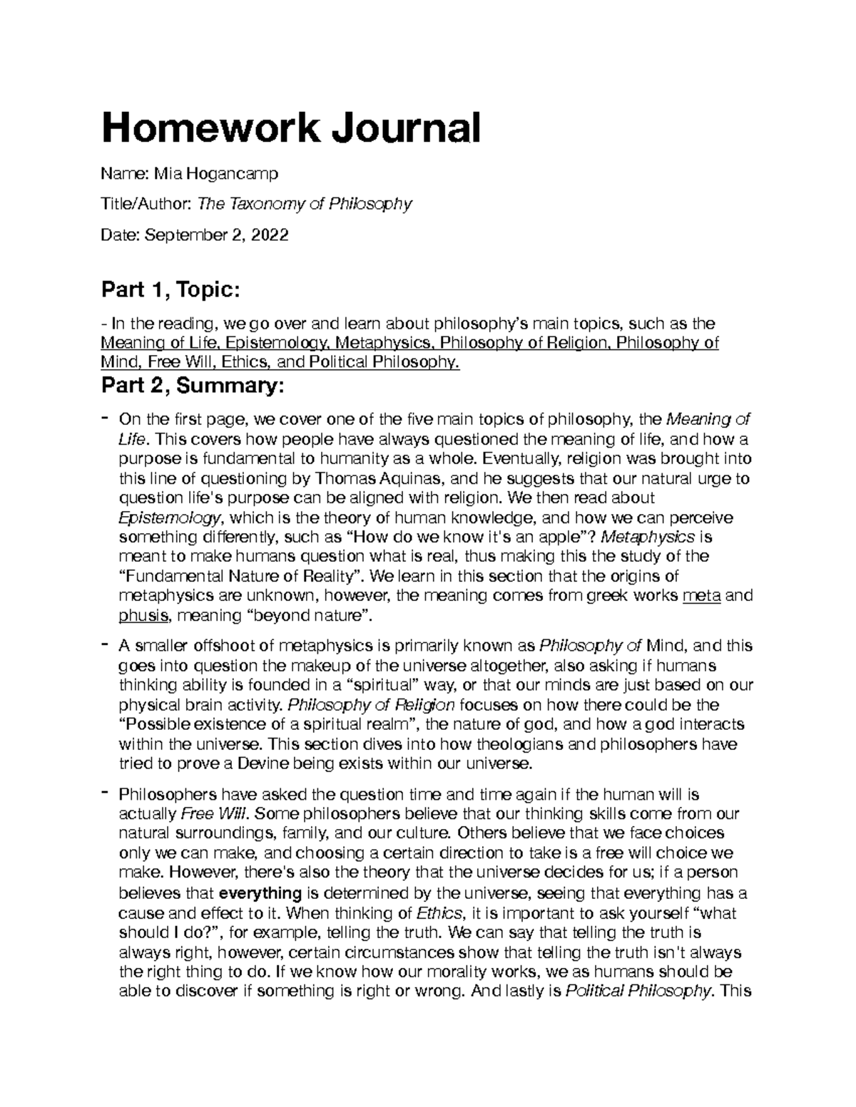Homework Journal 1 - Assignment to see if we understand the subtopics ...