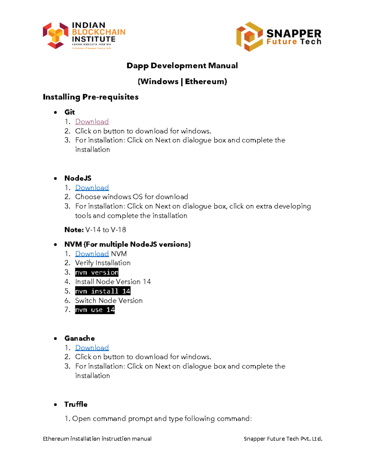 Installation Manul for Ethereum - Dapp Development Manual (Windows | Ethereum) Installing - Studocu