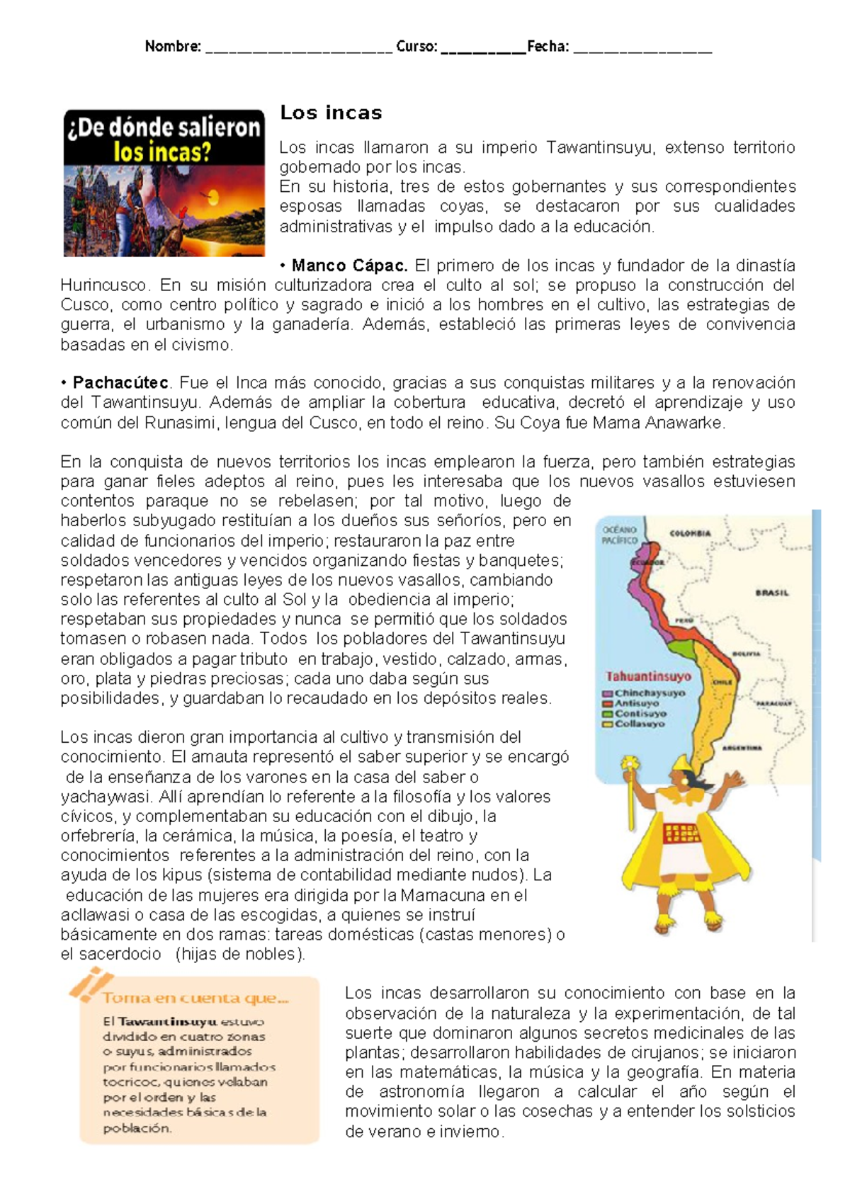 Los incas lectura yt aller - Nombre: ________________________ Curso ...