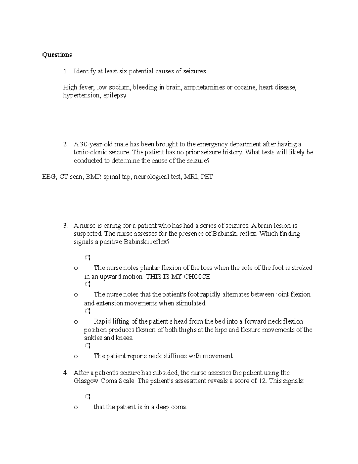 Pre Seizure assignment - Questions 1. Identify at least six potential ...