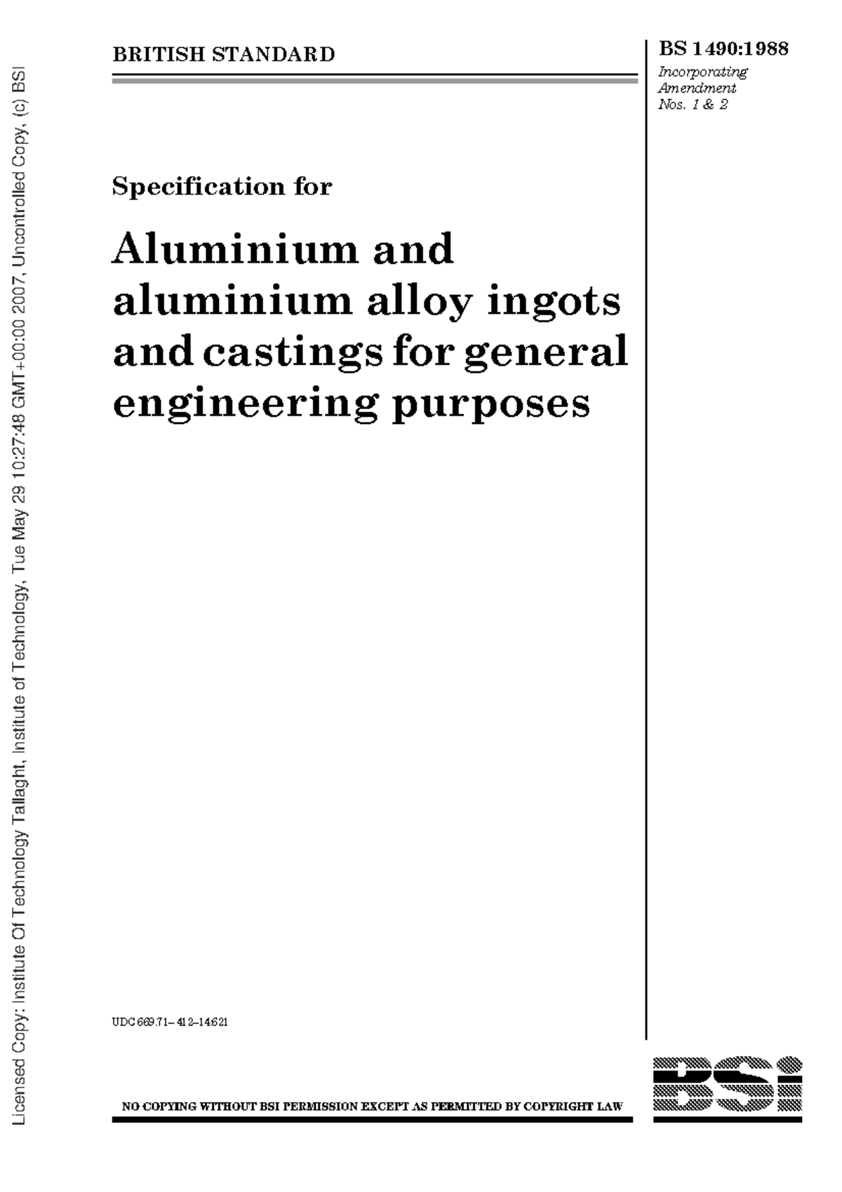 Bs 1490 lm casting alloys specification and data sheets - BRITISH ...