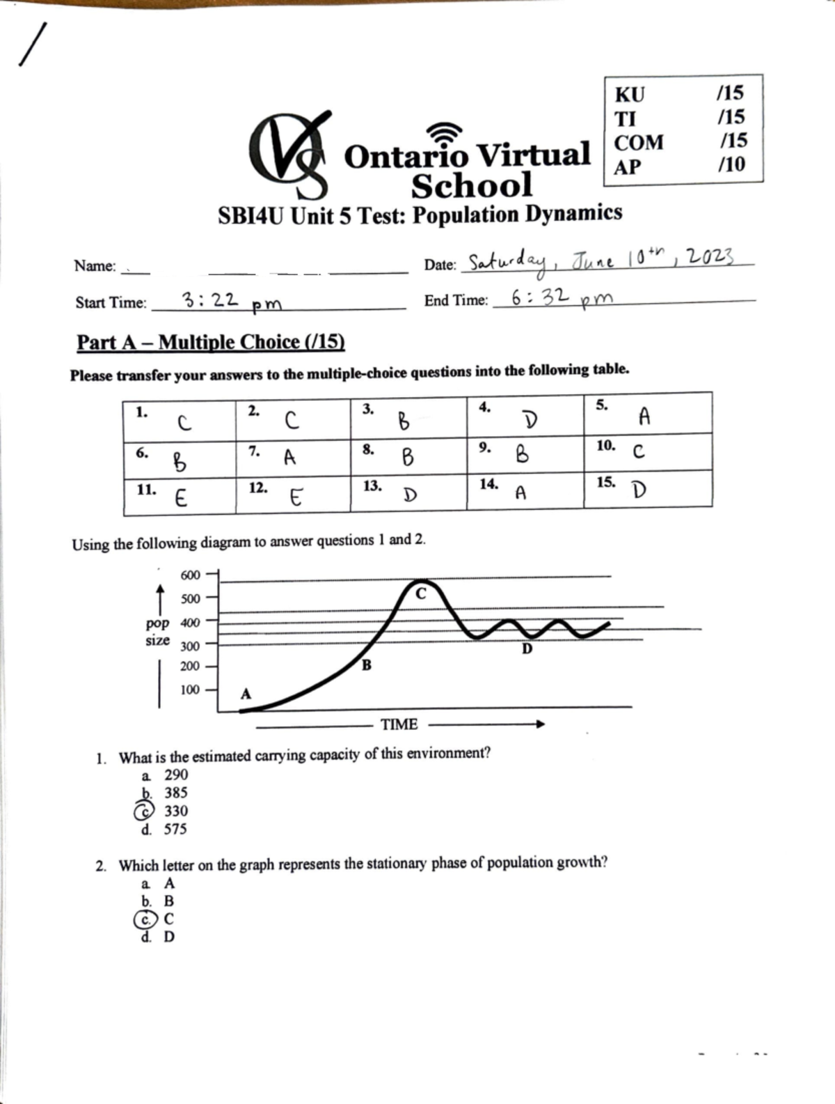 1686437542 SBI4U Unit 5 Test - I Ontario Virtual School KV TI COM AP ...