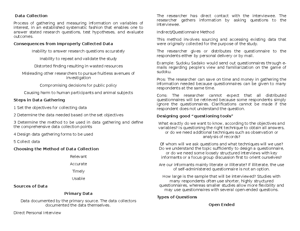 Sawsa Data Collection - Data Collection Process of gathering and ...