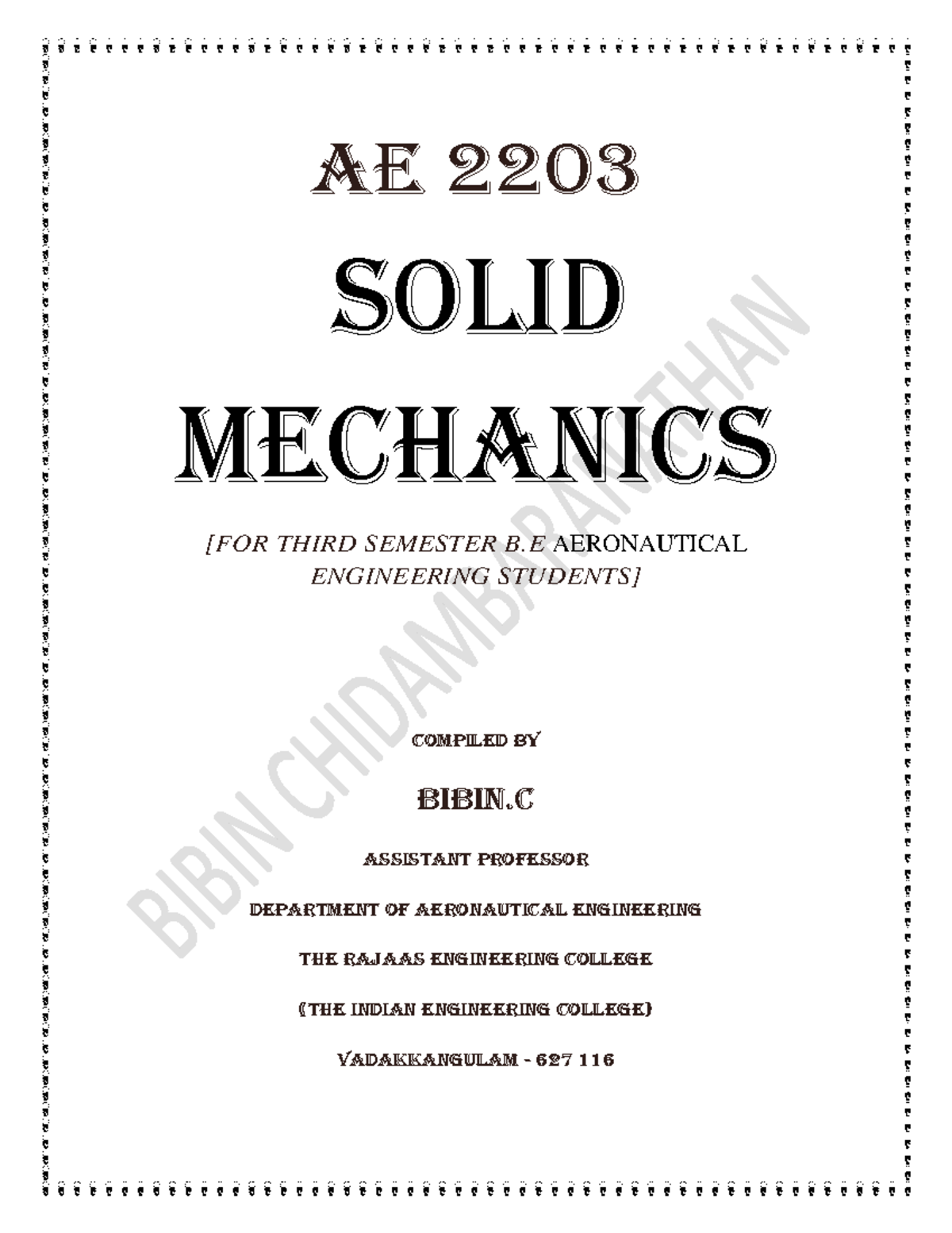 AE 2203 Solid Mechanics FOR Third Semest - AE 2203 SOLID MECHANICS [FOR THIRD SEMESTER B - Studocu