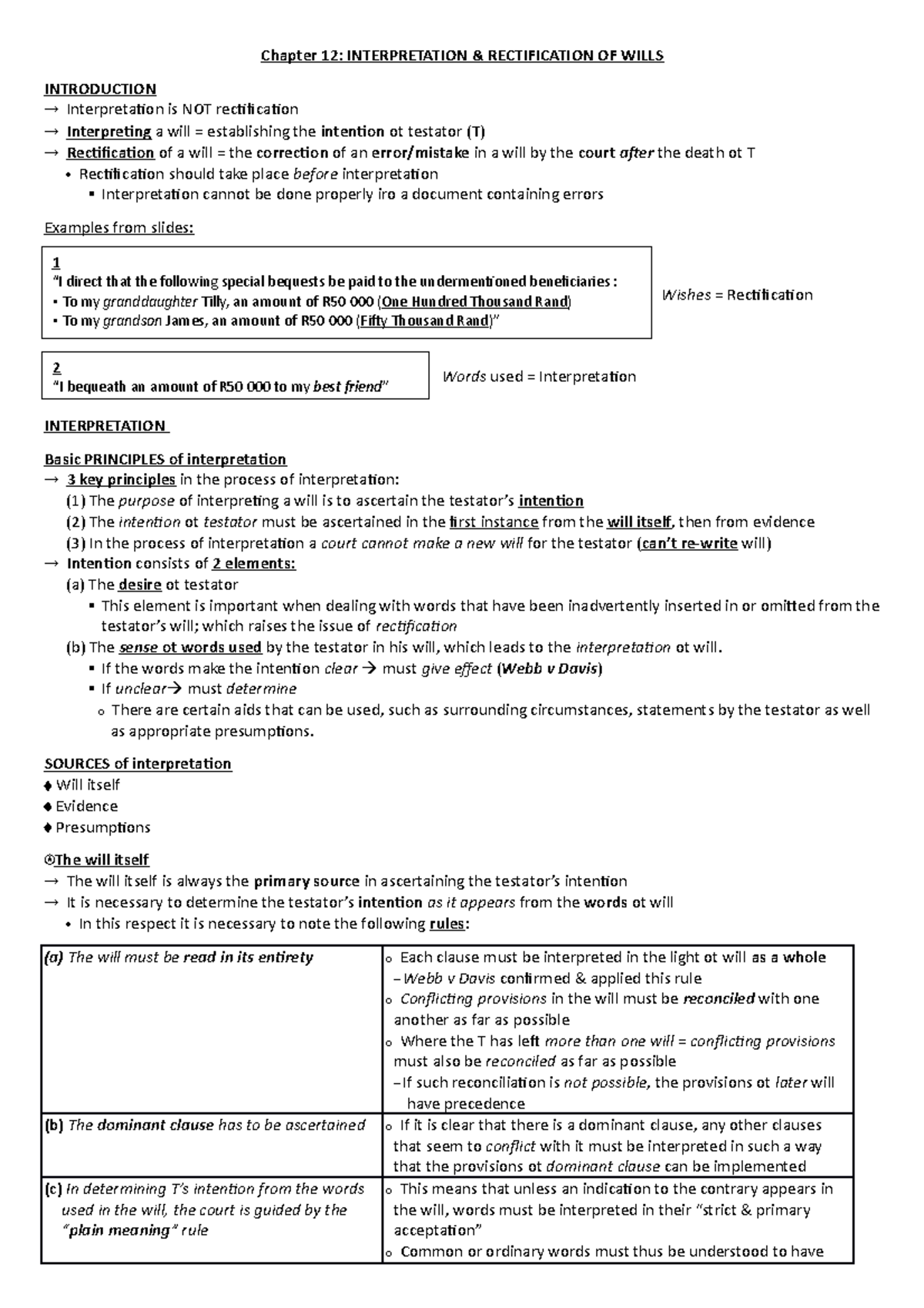 Chapter 12 - Chapter 12: INTERPRETATION RECTIFICATION OF WILLS INTRODUCTION Interpretation is ...