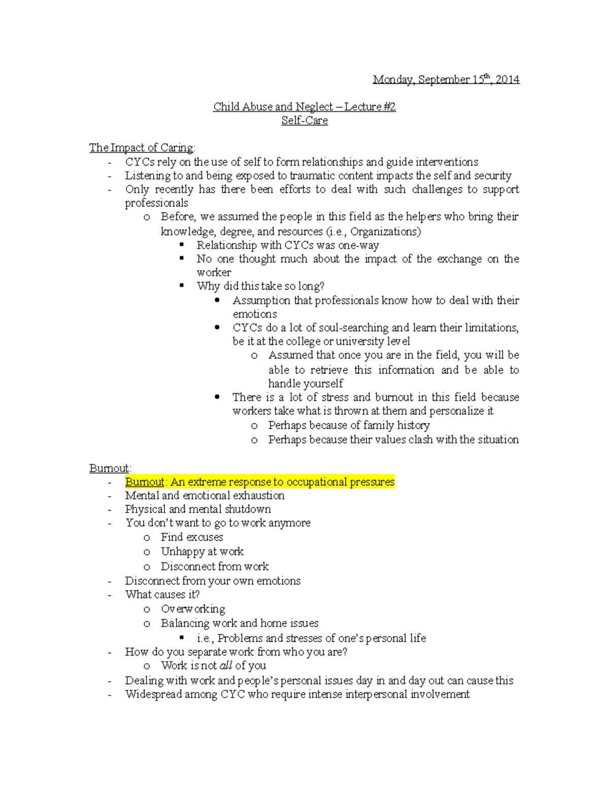 Lecture notes, lectures 2 - Monday, September 15th, 2014 Child Abuse ...