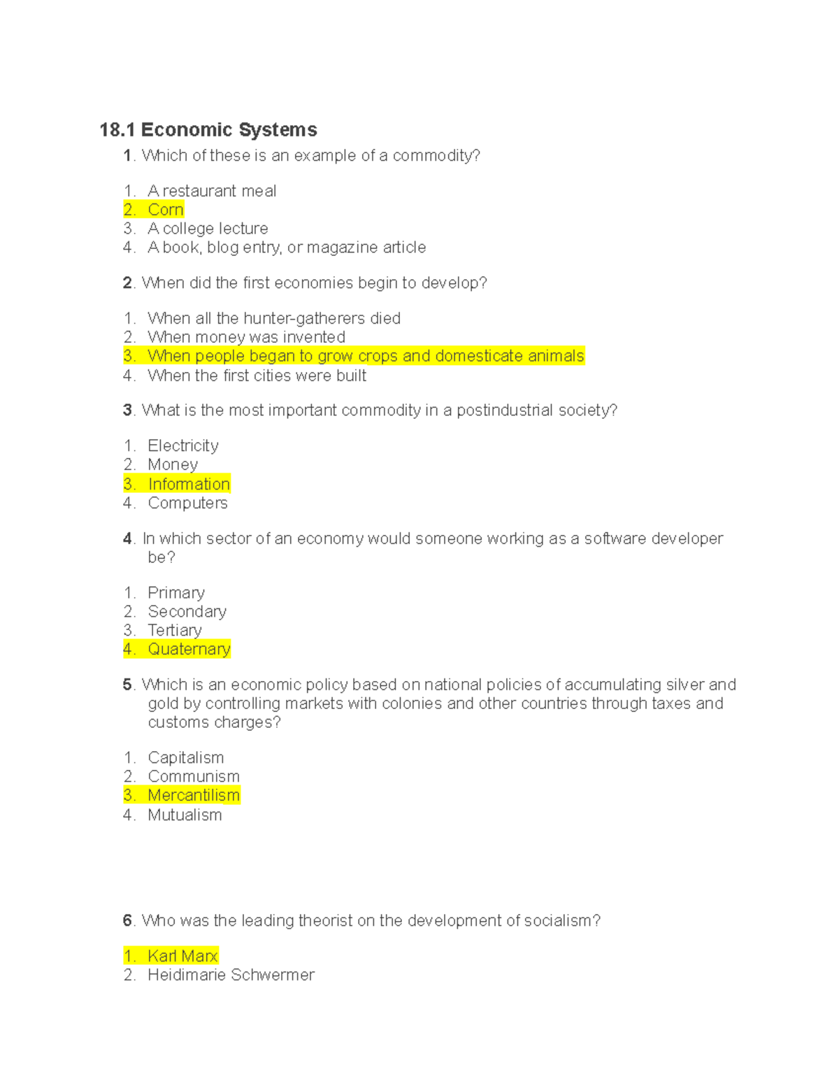 Chapter 18-21 Study Guide With Answers - 18 Economic Systems Which of ...