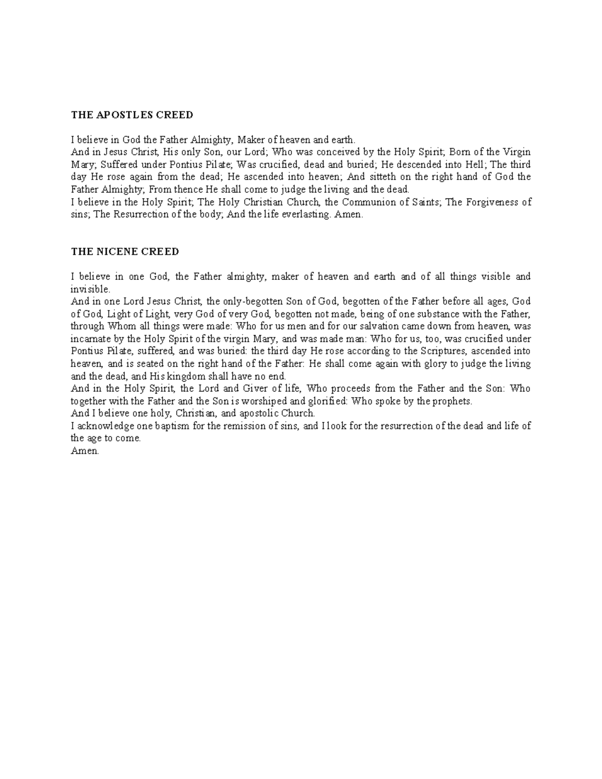 Creeds - Notes - THE APOSTLES CREED I believe in God the Father ...