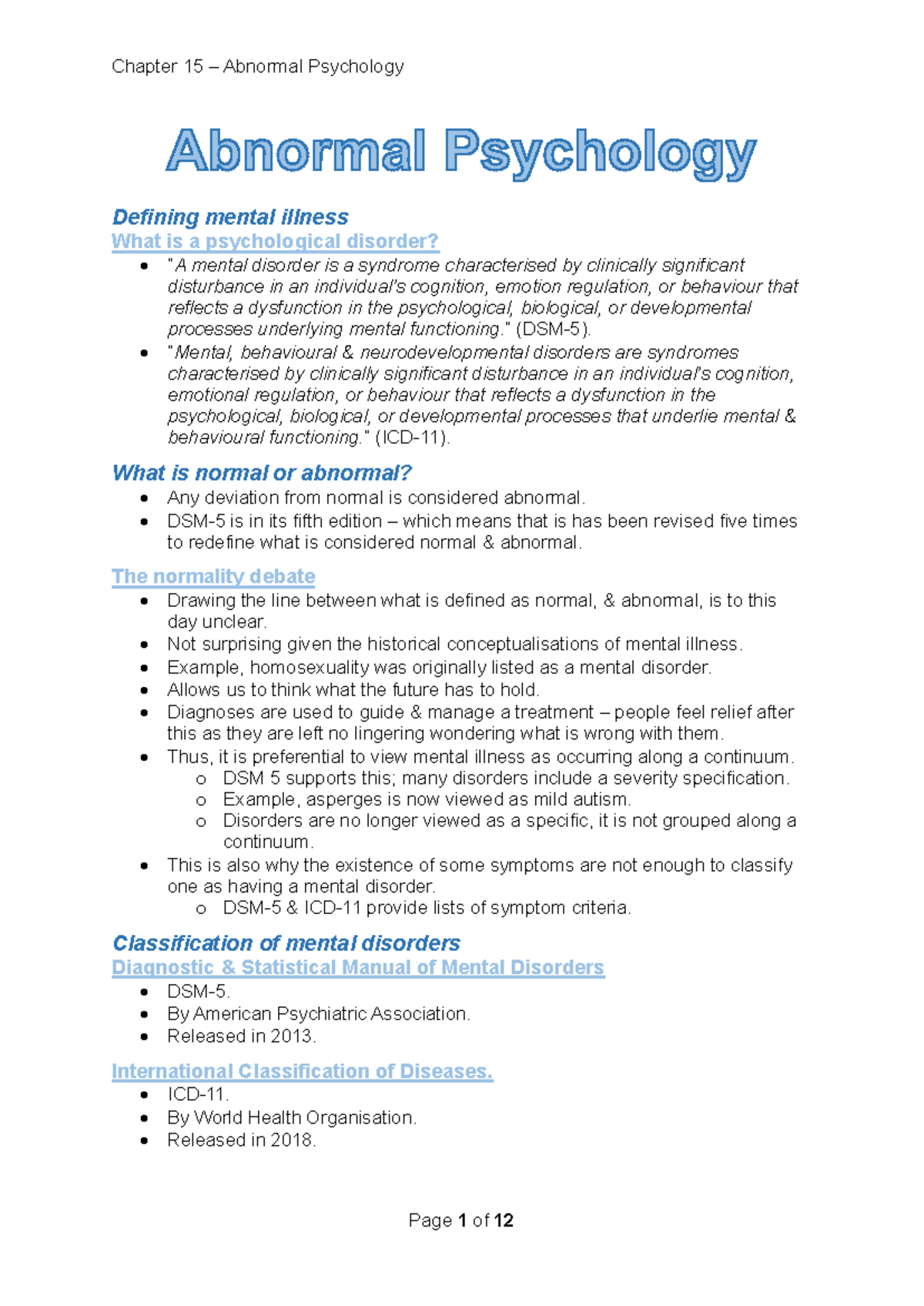 Abnormal Psychology - Defining mental illness What is a psychological ...