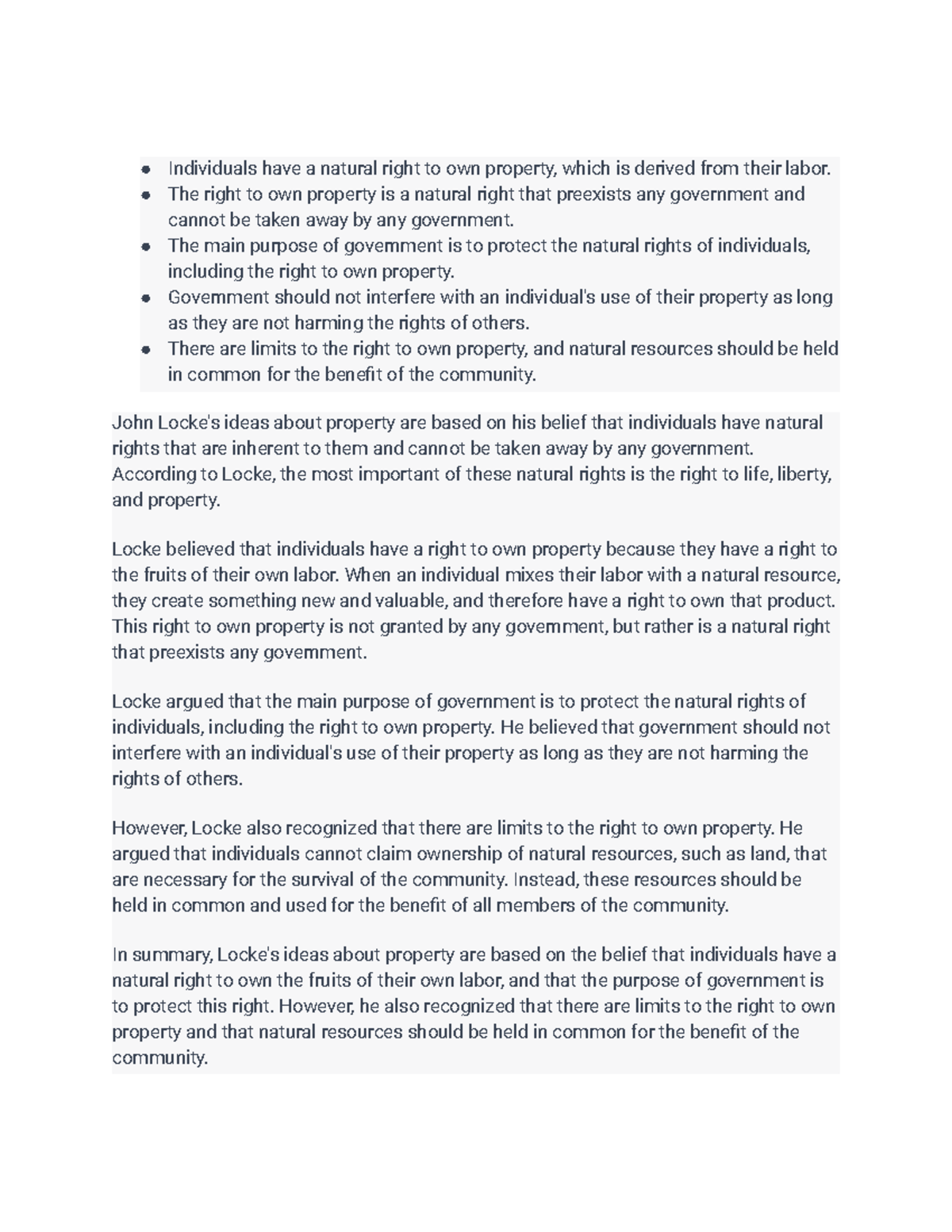 Locke's Property - Individuals have a natural right to own property ...