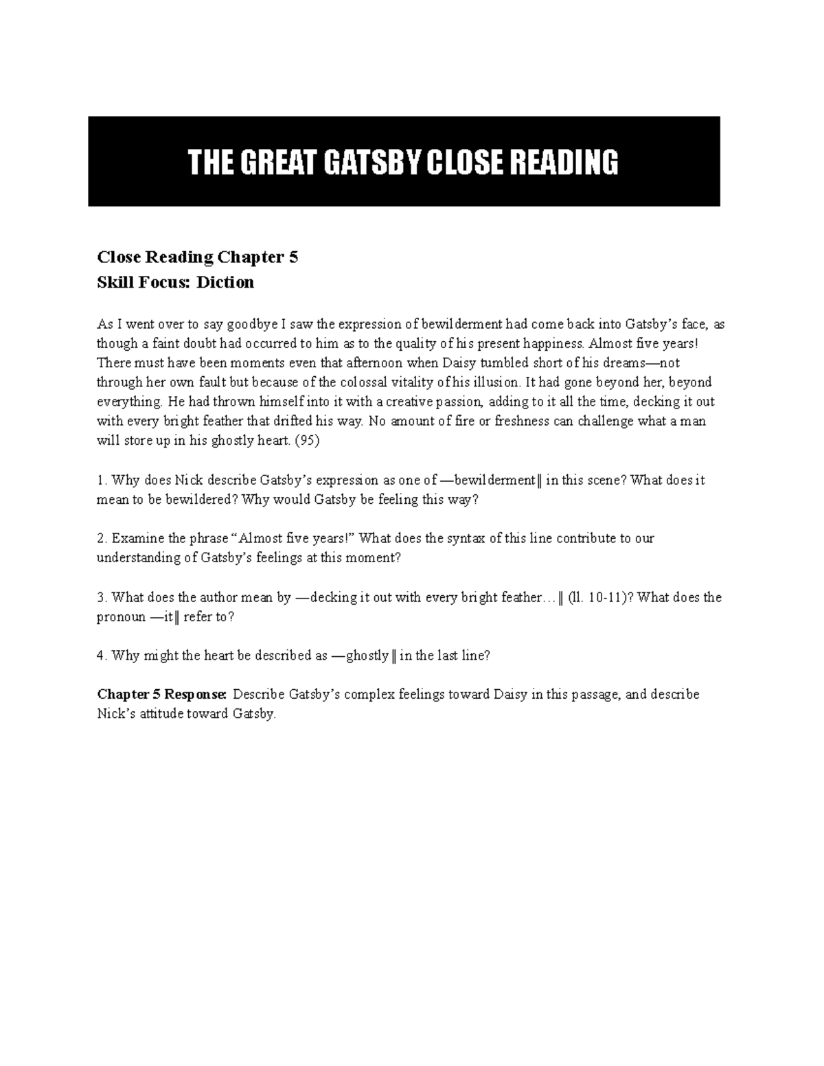 Mohamed Abaya - THE Great Gatsby Close Reading Chapter 5 - THE GREAT ...