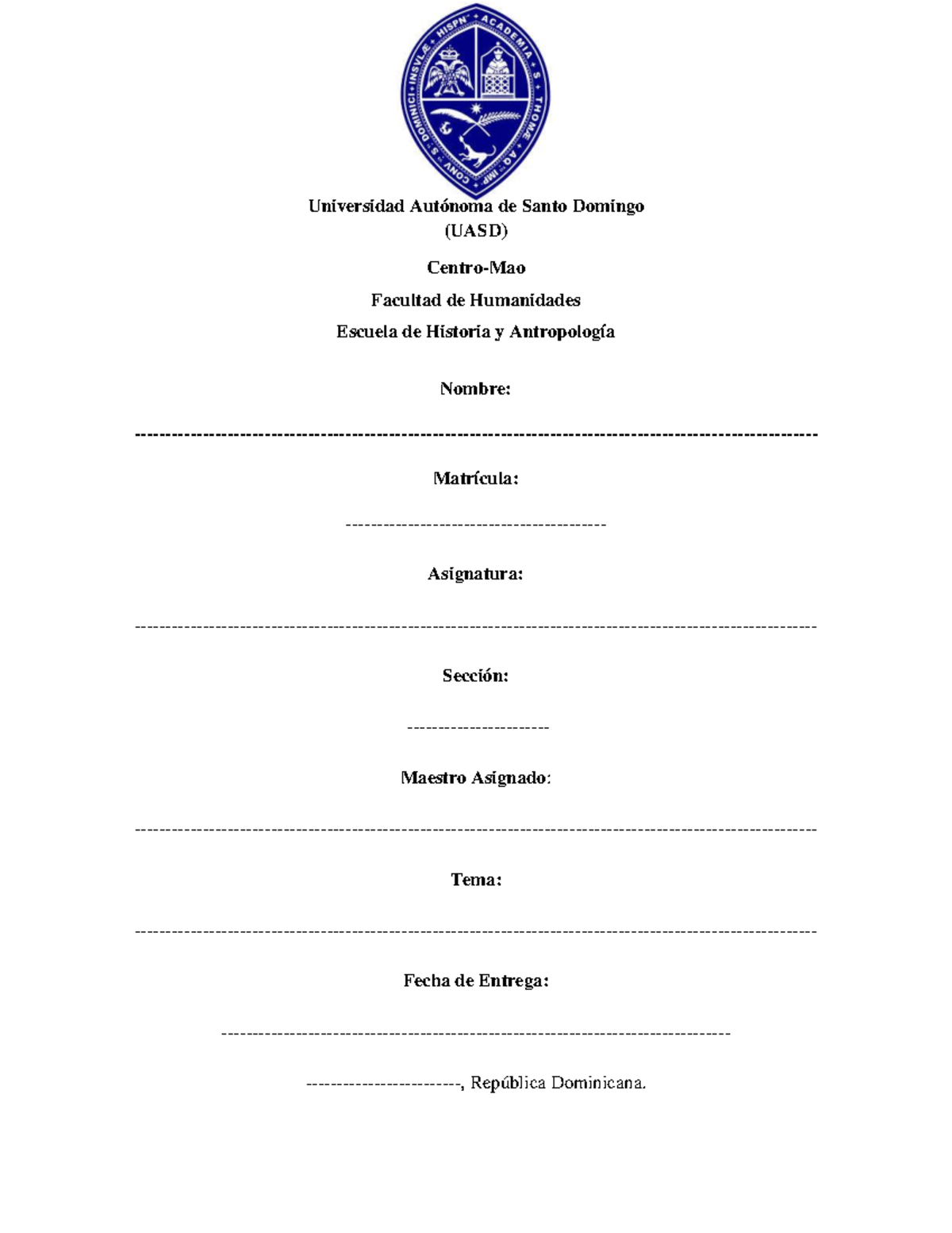486321054 HOJA DE Presentacion DE LA UASD - Universidad Autónoma de ...
