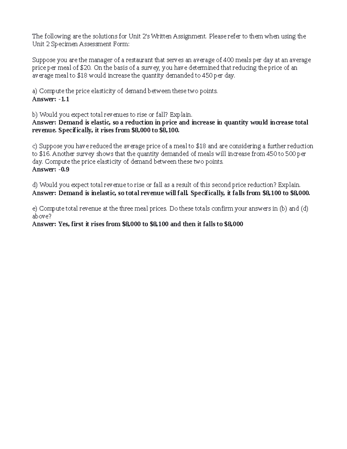 ECON 1580 unit 2 assigment - The following are the solutions for Unit 2's Written Assignment ...