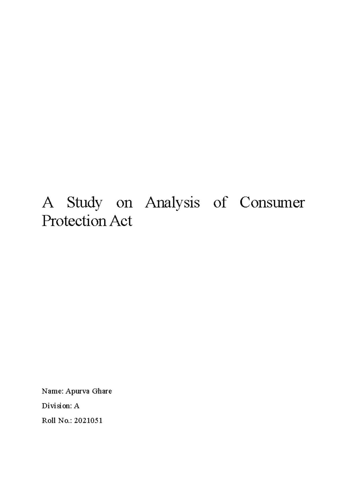 Consumer Protection Act - A Study on Analysis of Consumer Protection ...
