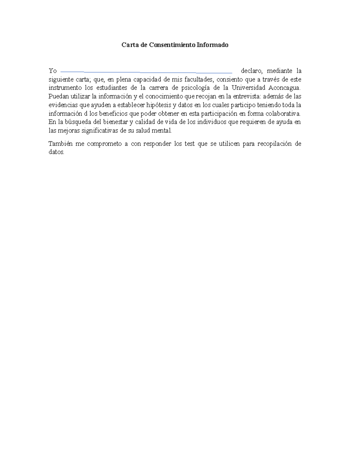 Carta de Consentimiento Informado - Puedan utilizar la información y el ...