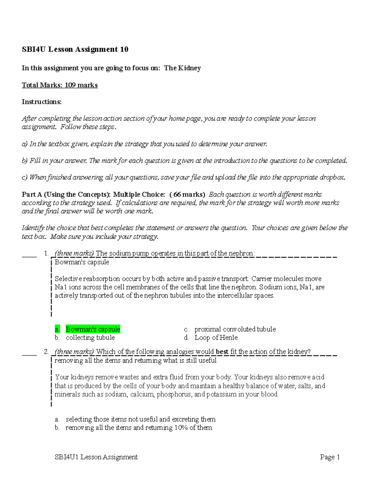 SBI4U Lesson Assignment 10 (docx) - BI 107 - Studocu