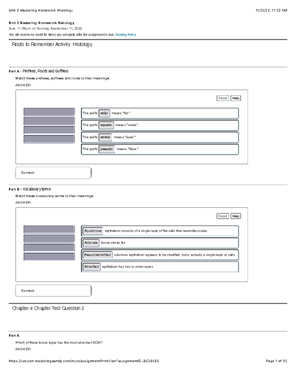 Unit 3 Mastering Homework Histology - Unit 3 Mastering Homework Histology Due: 11:59pm on Sunday ...