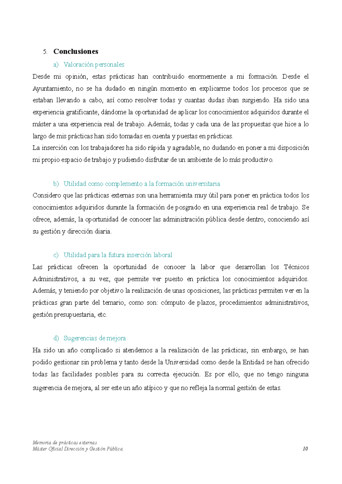 Conclusiones Obtenidas Memoria DE Practicas - 5. Conclusiones a ...