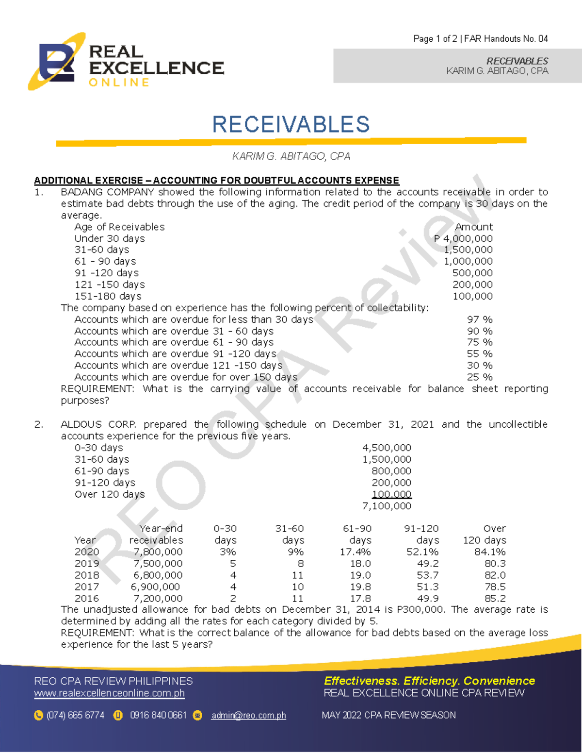 04 Receivables - Additional Drills - REO CPA Review Page 1 of 2 | FAR ...