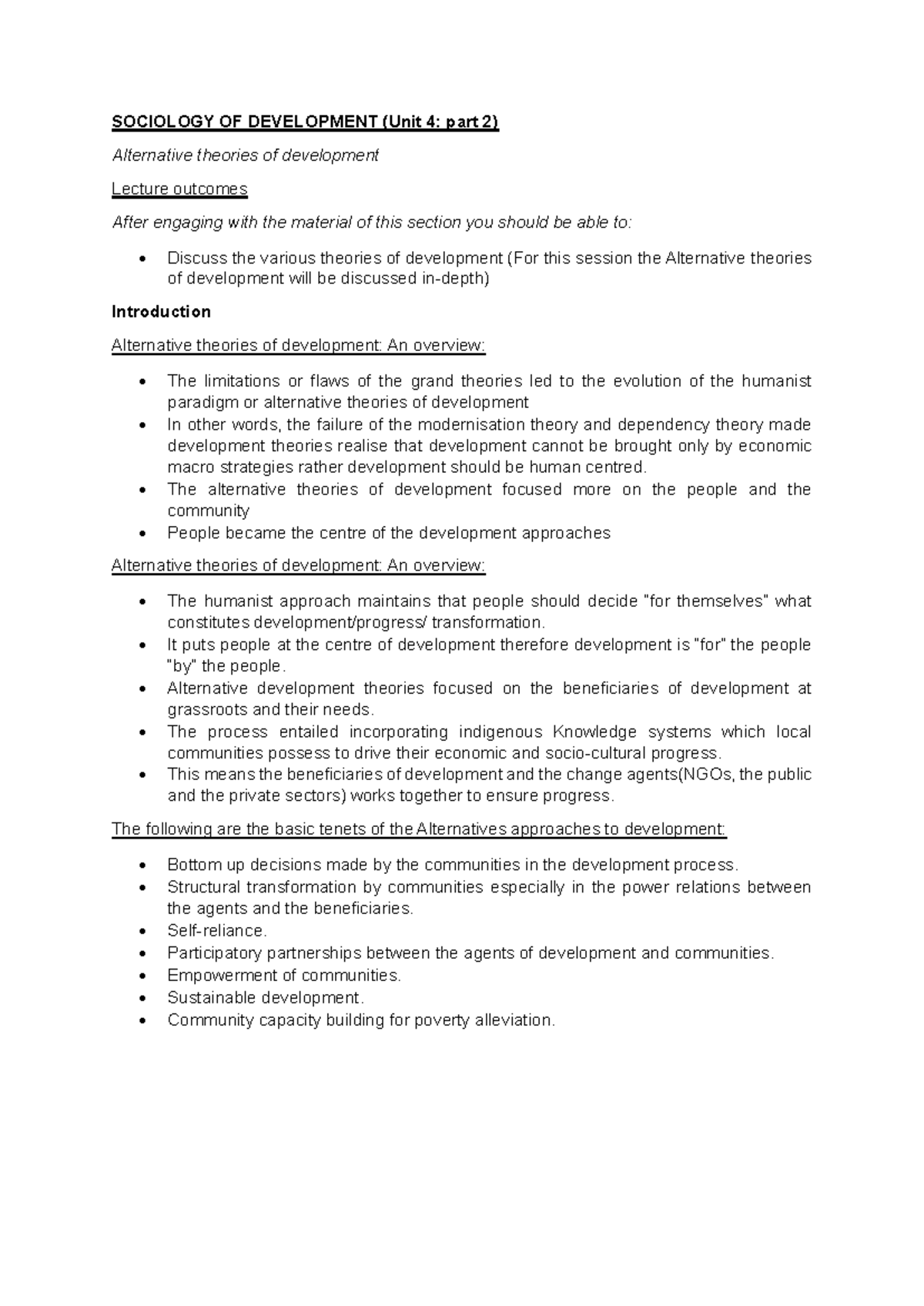 SOCY 211 unit 4.1 notes - none - SOCIOLOGY OF DEVELOPMENT (Unit 4: part ...