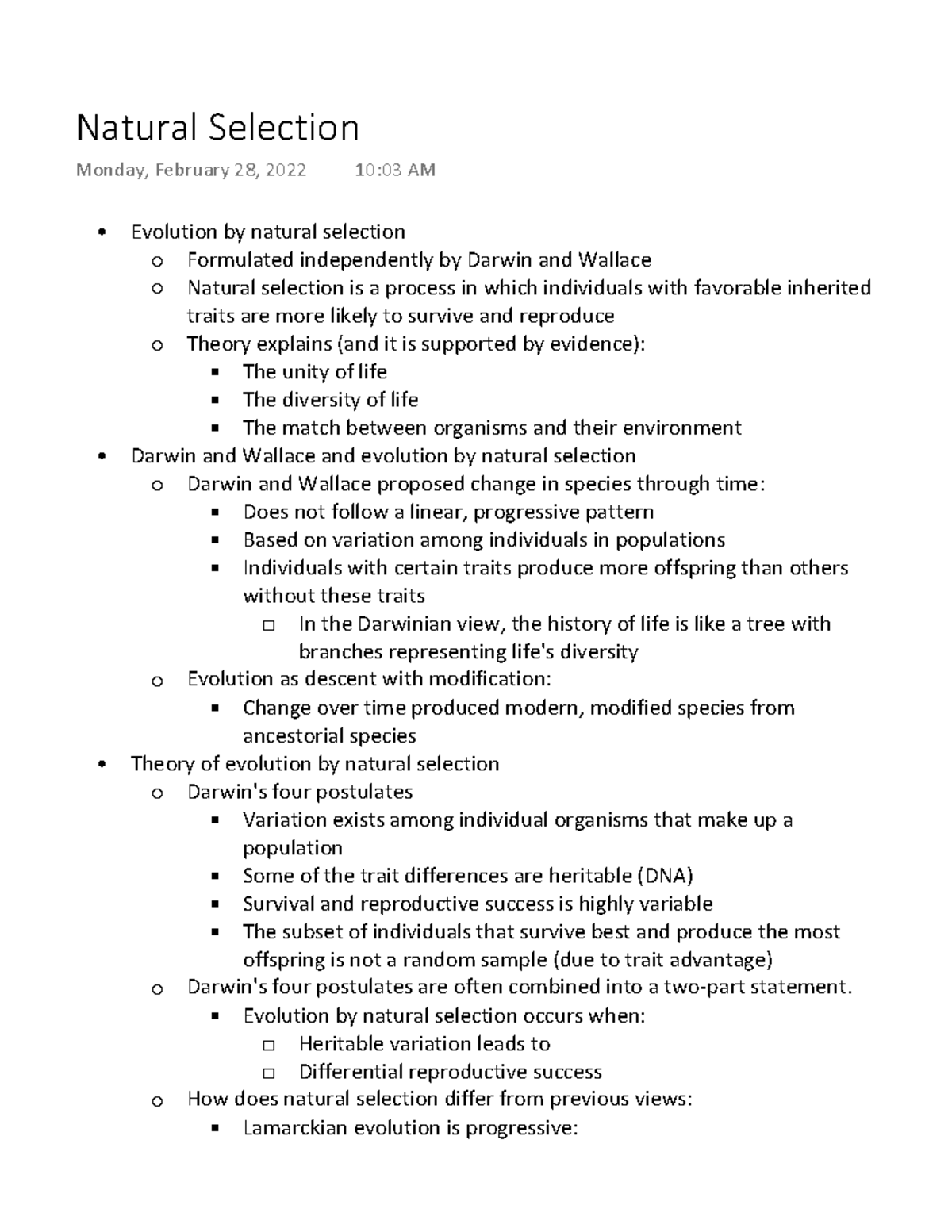 BIO 102 Natural Selection - Evolution by natural selection Formulated ...