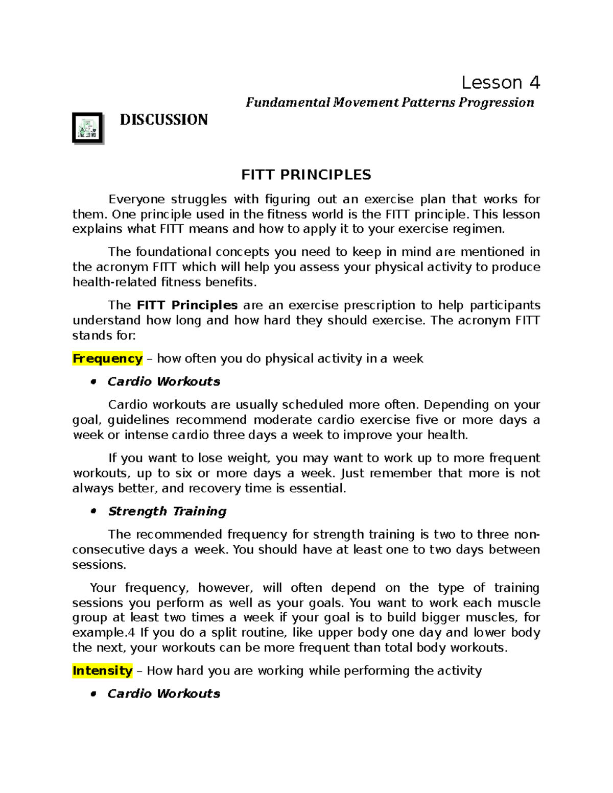 Lesson 4 Fundamental Movement Patterns Progression - Lesson 4 ...