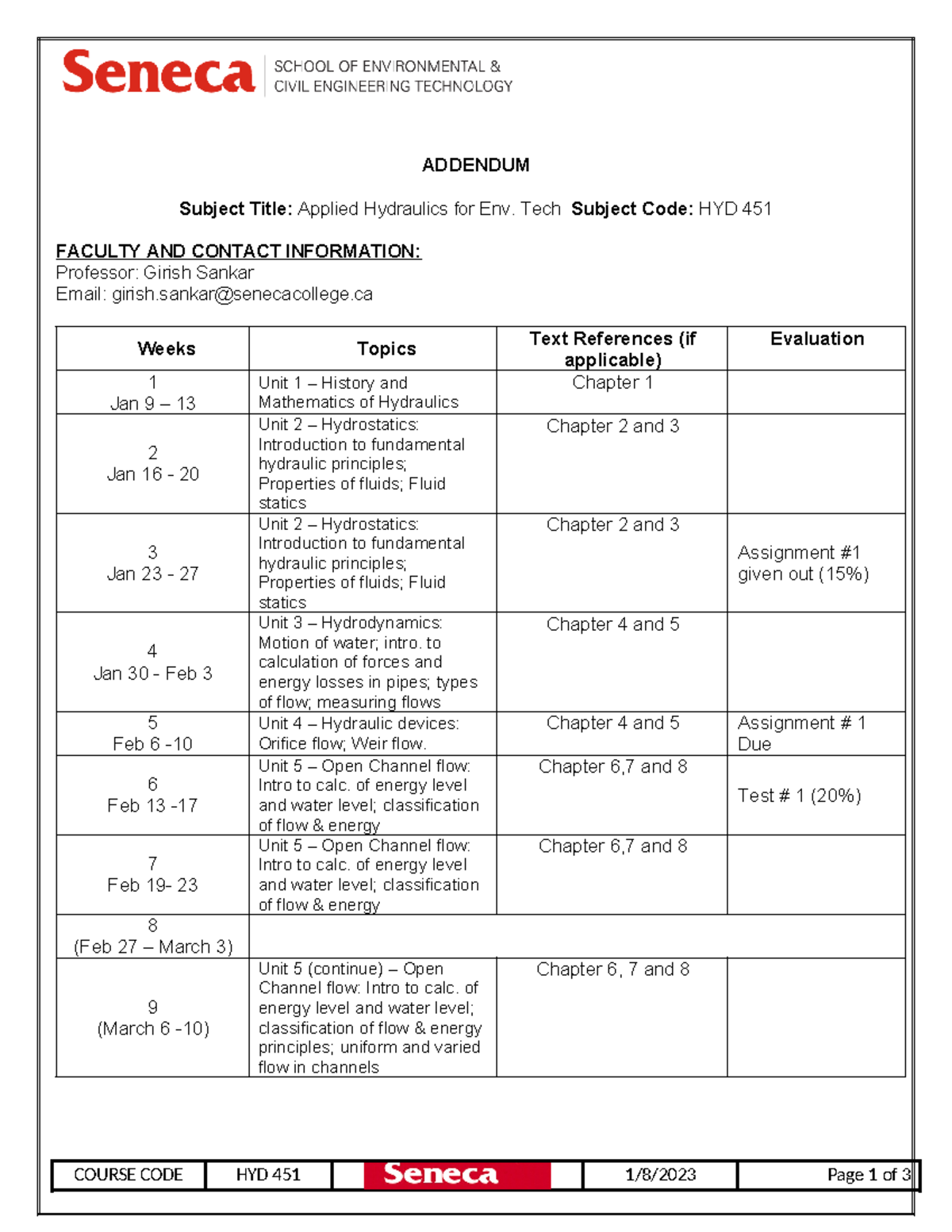 Addendum HYD 451 GS 2023 - ADDENDUM Subject Title: Applied Hydraulics for Env. Tech Subject Code ...