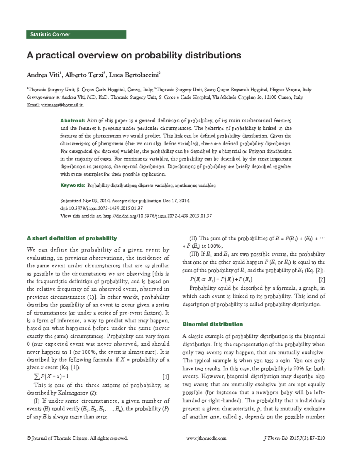 A practical overview on probability distributions - © Journal of ...