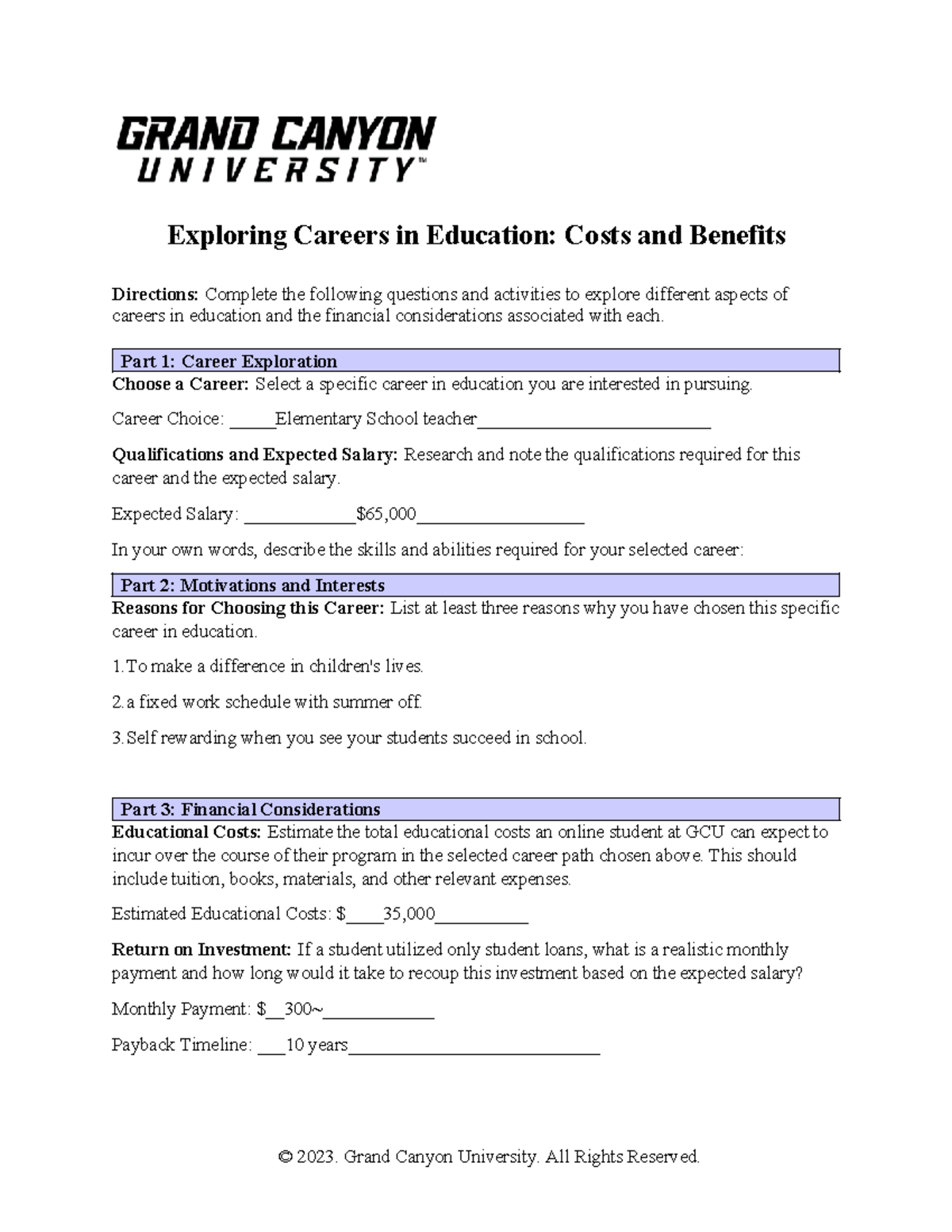 UNV-108-T7-Exploring Careersin Education Cost Benefit (1) - Exploring ...