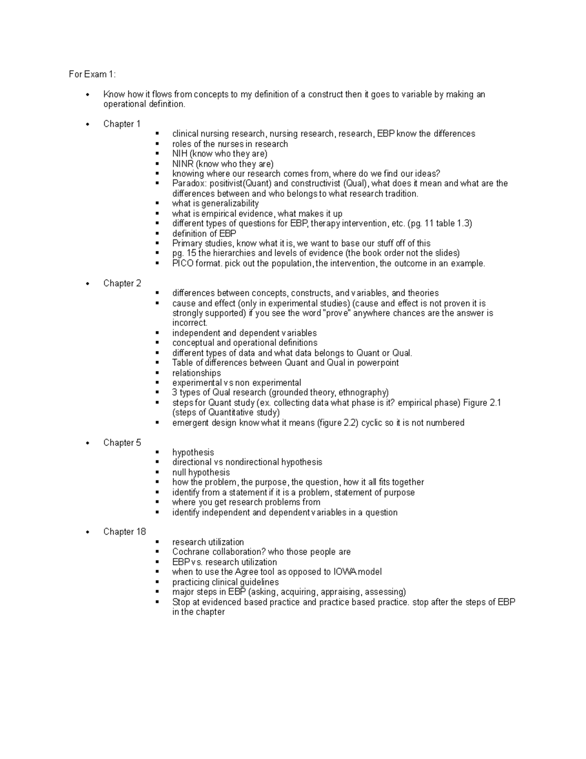 EBP Exam 1 study guide - For Exam 1: Know how it flows from concepts to ...