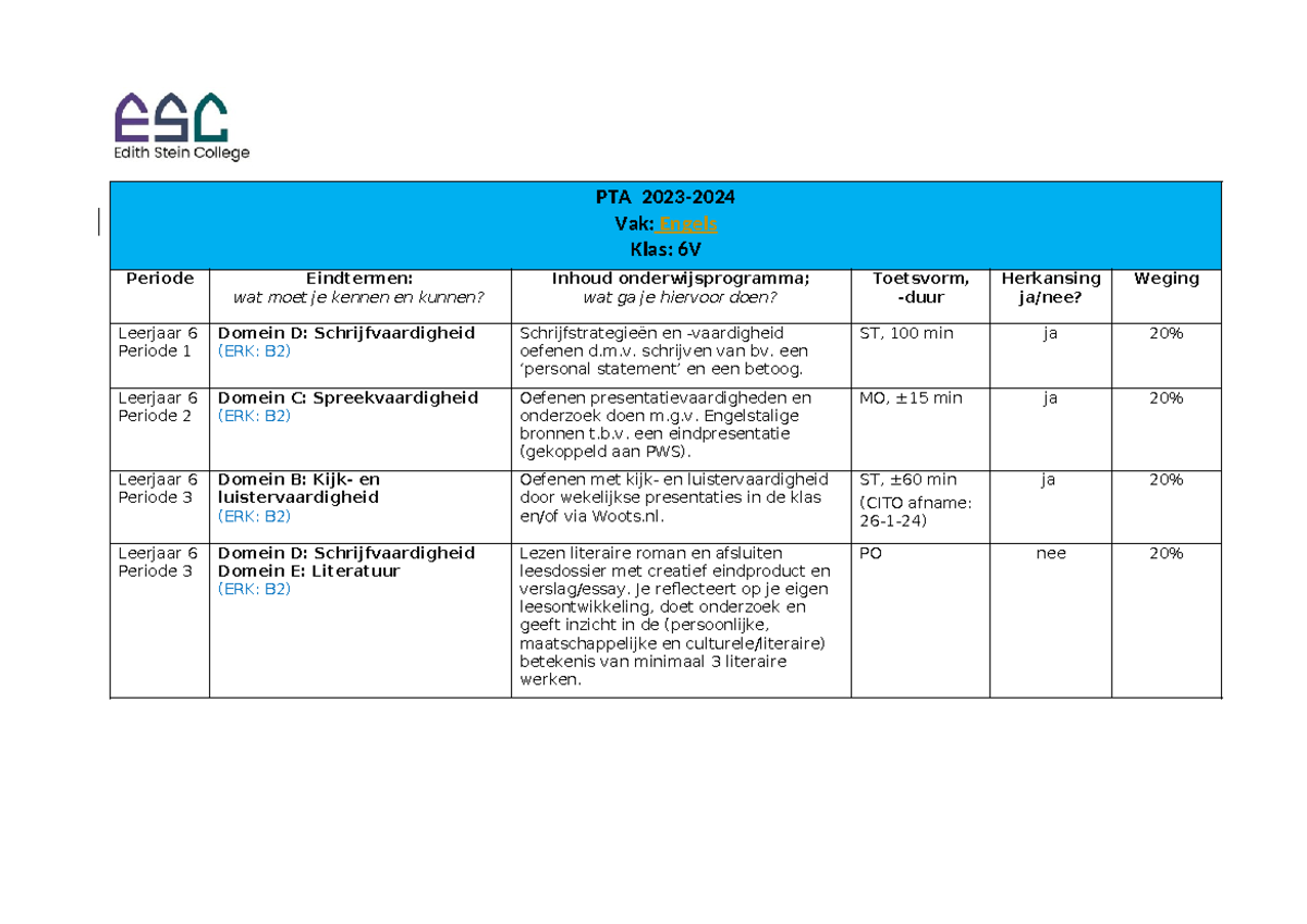 6V PTA Engels 2023-24 - big hgjhbklk. - PTA 2023- Vak: Engels Klas: 6V ...