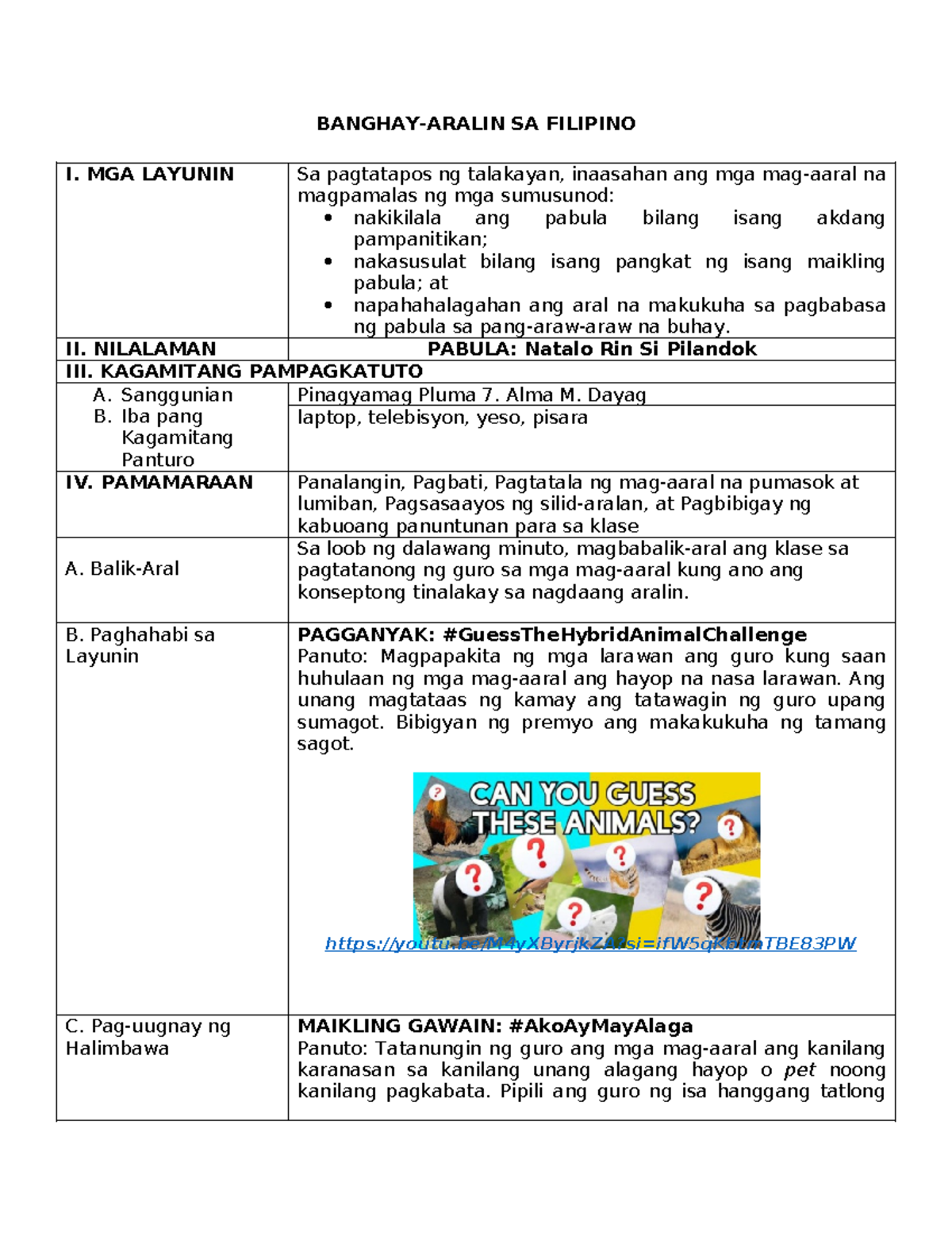Banghay aralin sa filipino 7 pabula unang markahan matatag kurikulum - BANGHAY-ARALIN SA ...