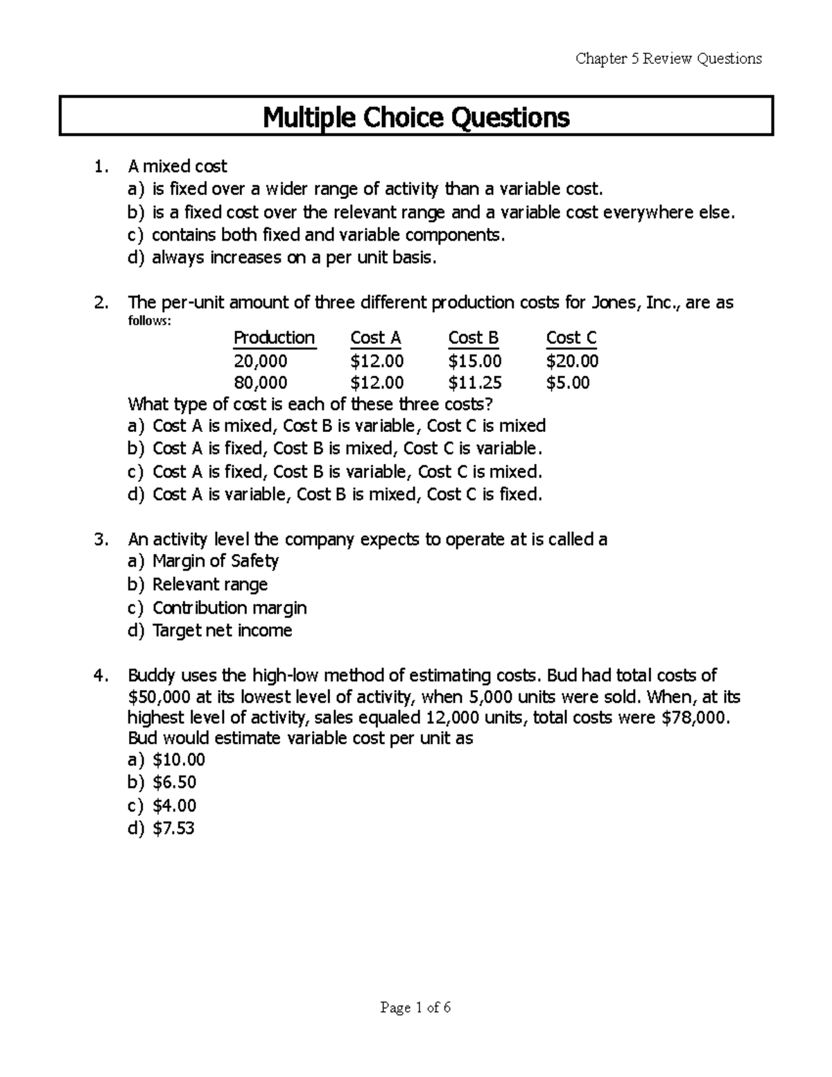 Chapter 5 QUE - This is coursework for Intro. to Accounting I ...